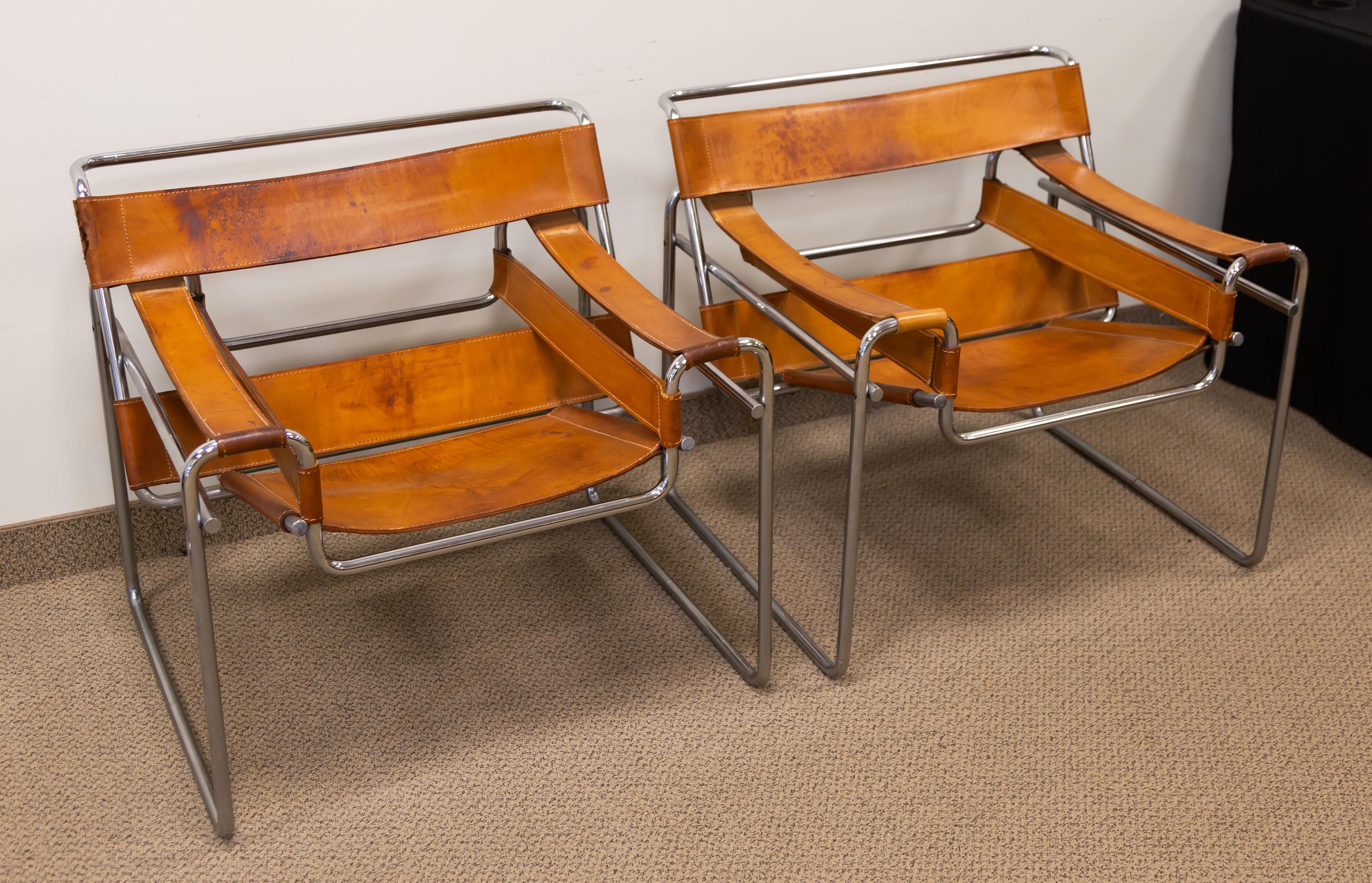 (2) Marcel Breuer, Wassily Chairs in Cognac Leather | Cottone Auctions