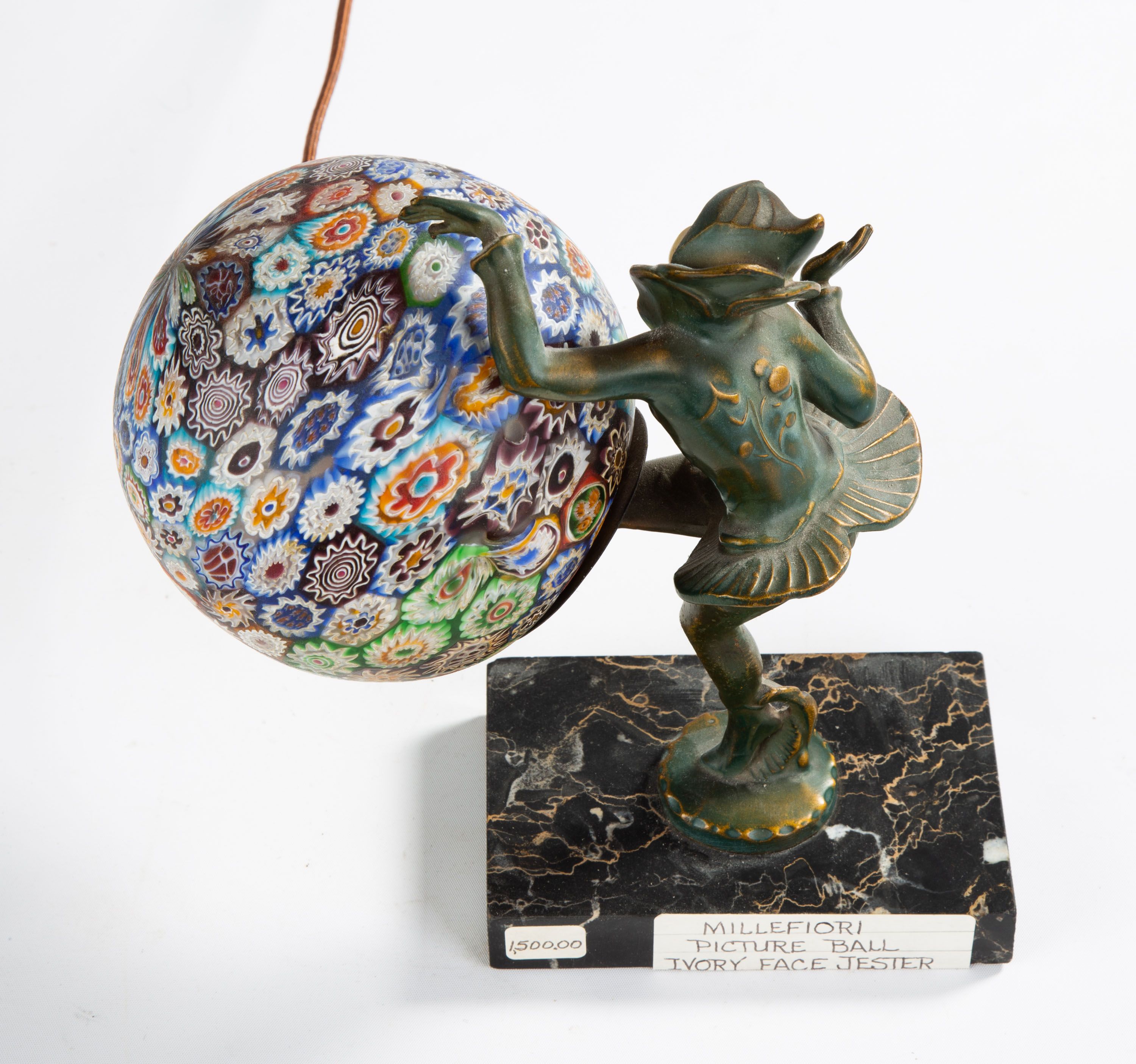 Art Deco Ignacio Gallo Danseuse Lamp with Millefiori Ball Shade ...