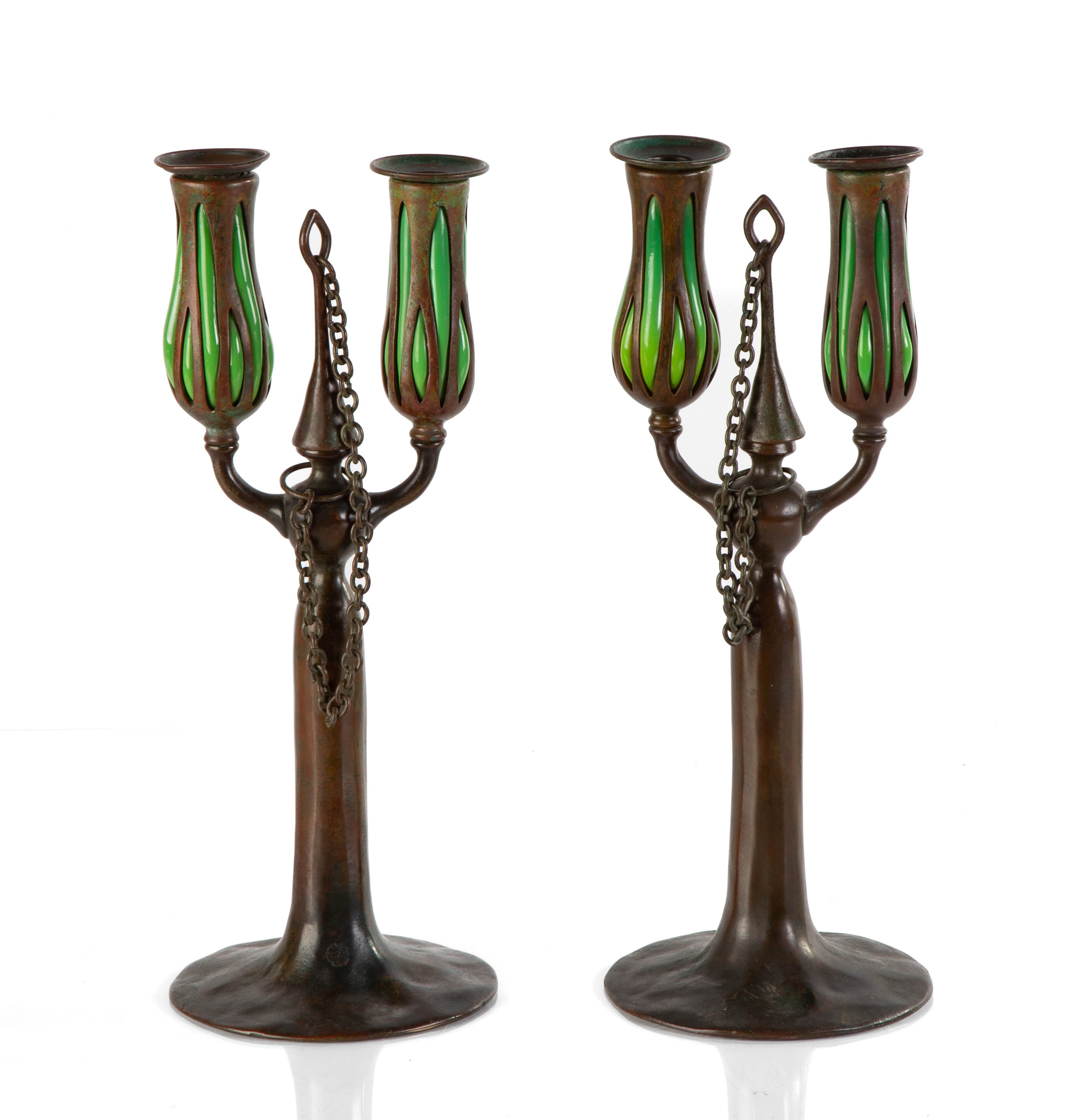Tiffany Studios, Pair of Blown-Out Candlesticks | Cottone Auctions