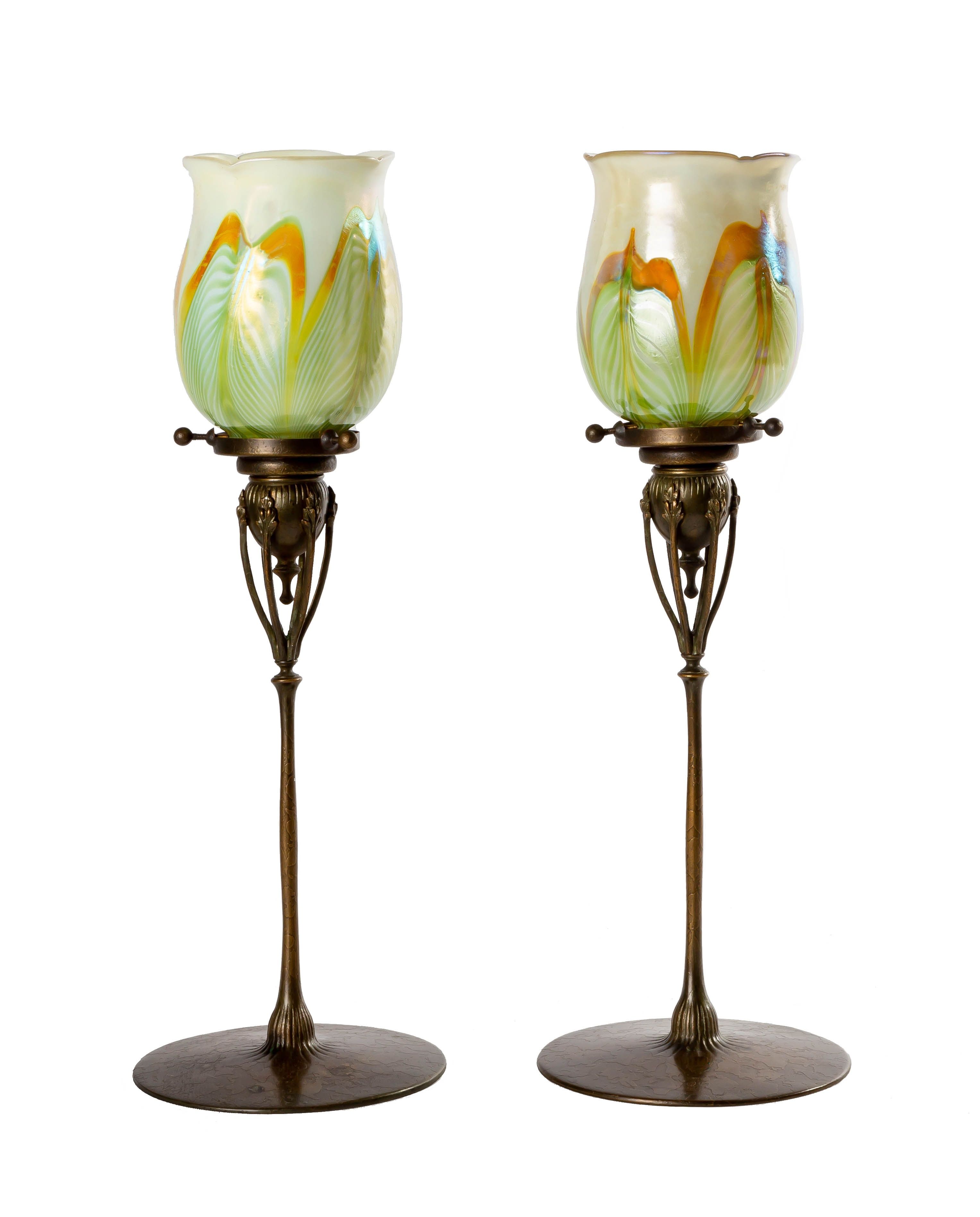 Tiffany Studios Candlesticks with Pulled Feather Shades | Cottone Auctions