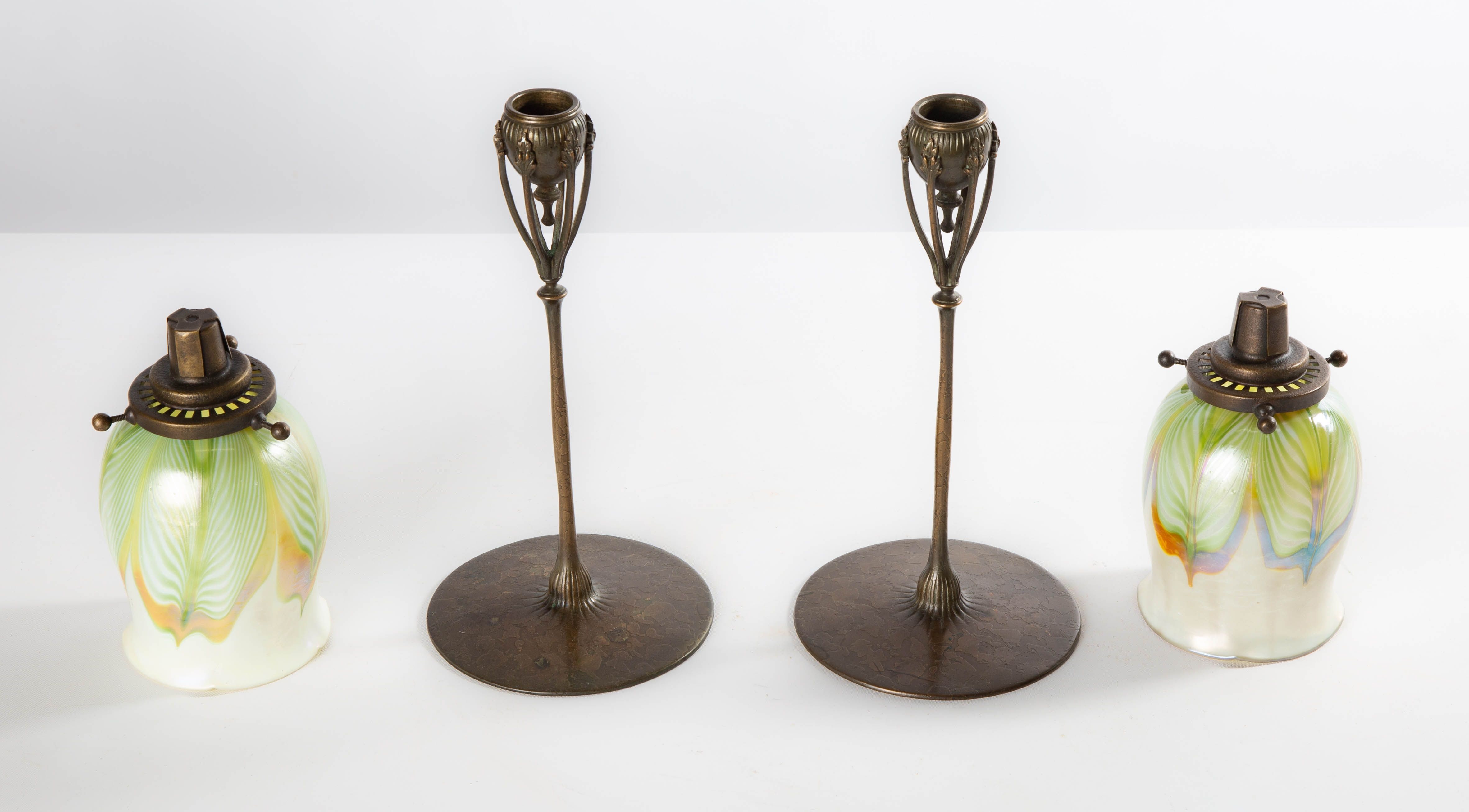 Tiffany Studios Candlesticks with Pulled Feather Shades | Cottone Auctions