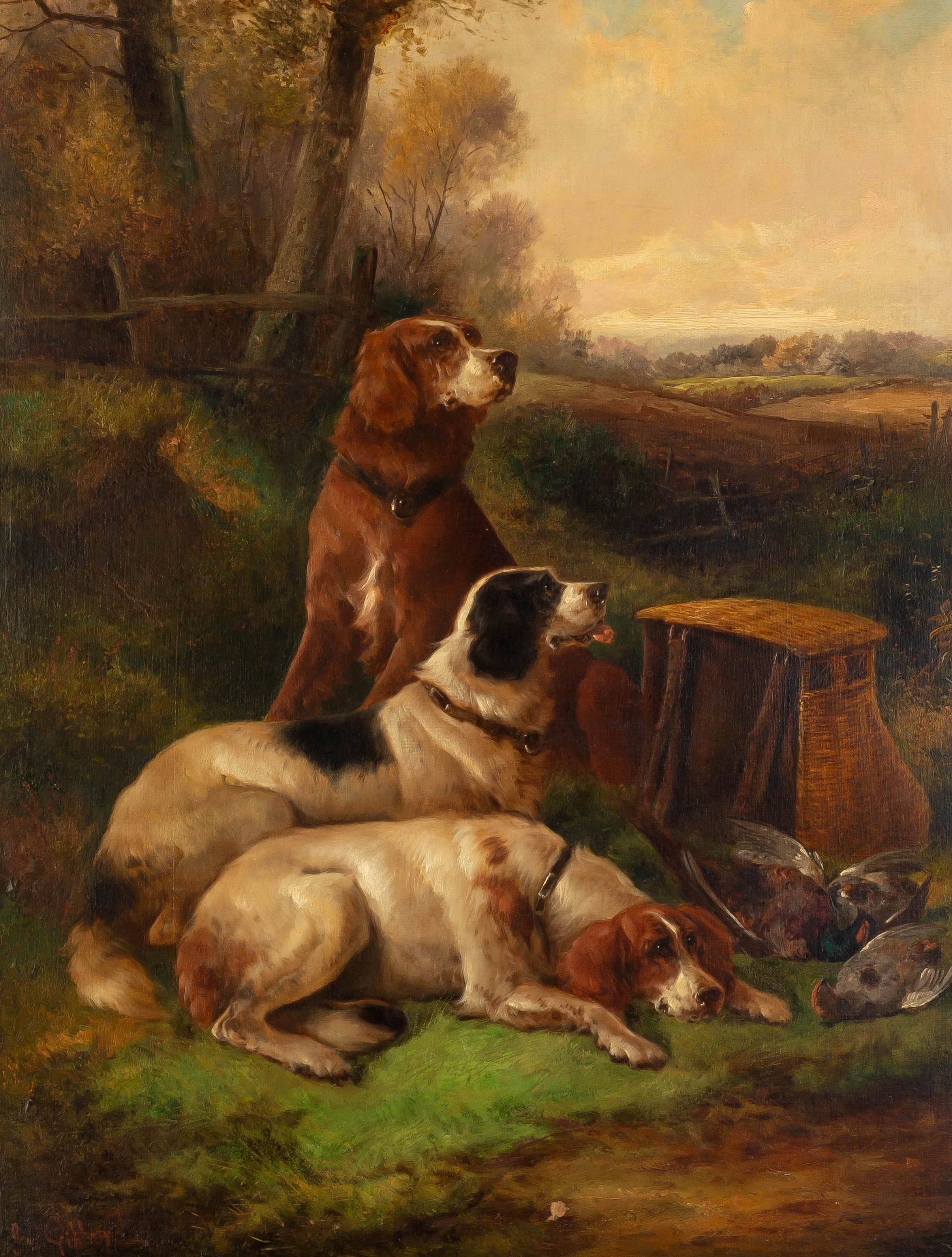 John Gifford (British, 1865-1898) Spaniels Hunting Ducks | Cottone Auctions