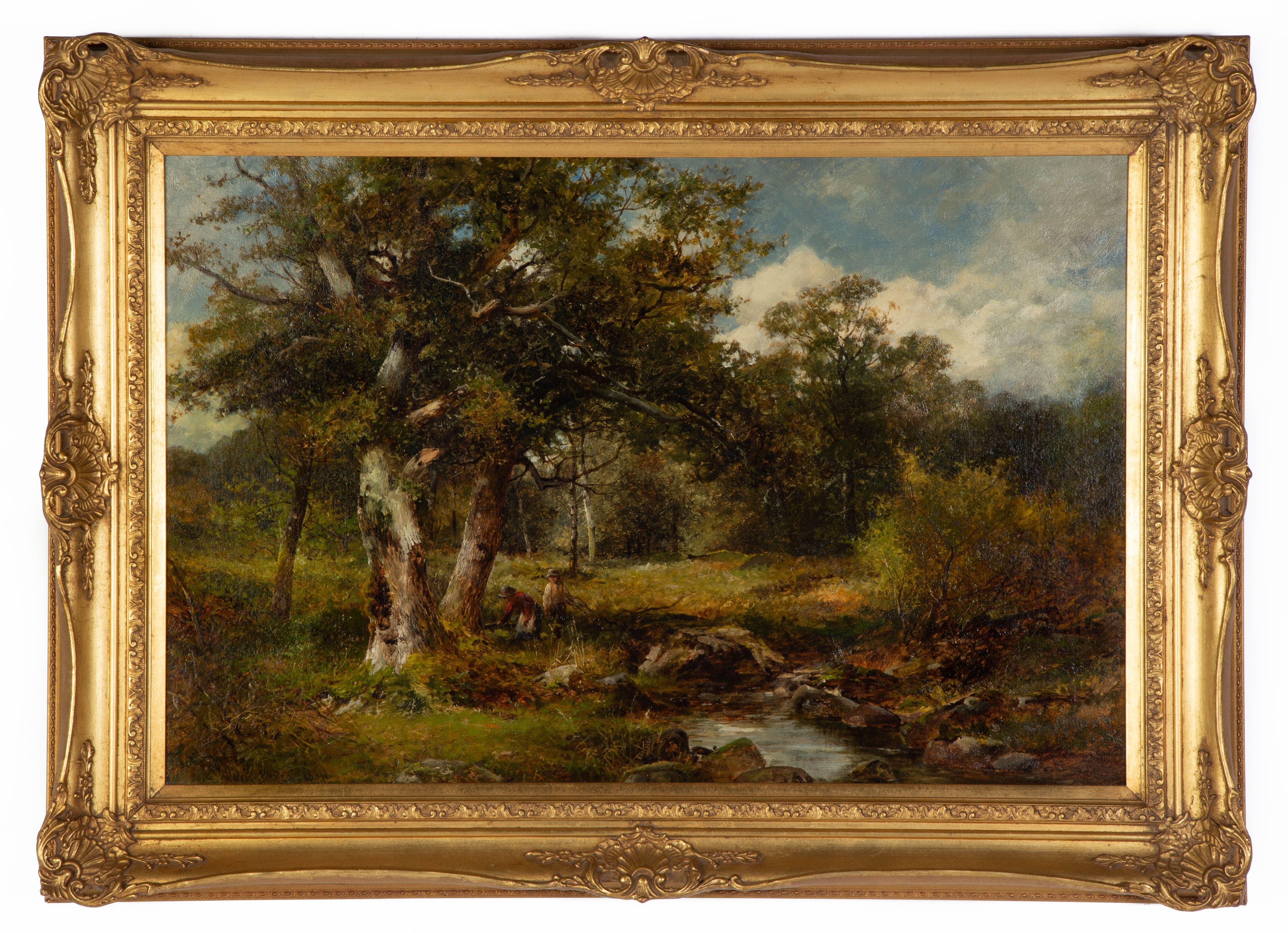 David Bates (British, 1840-1921) Gathering Limbs Near a Stream ...
