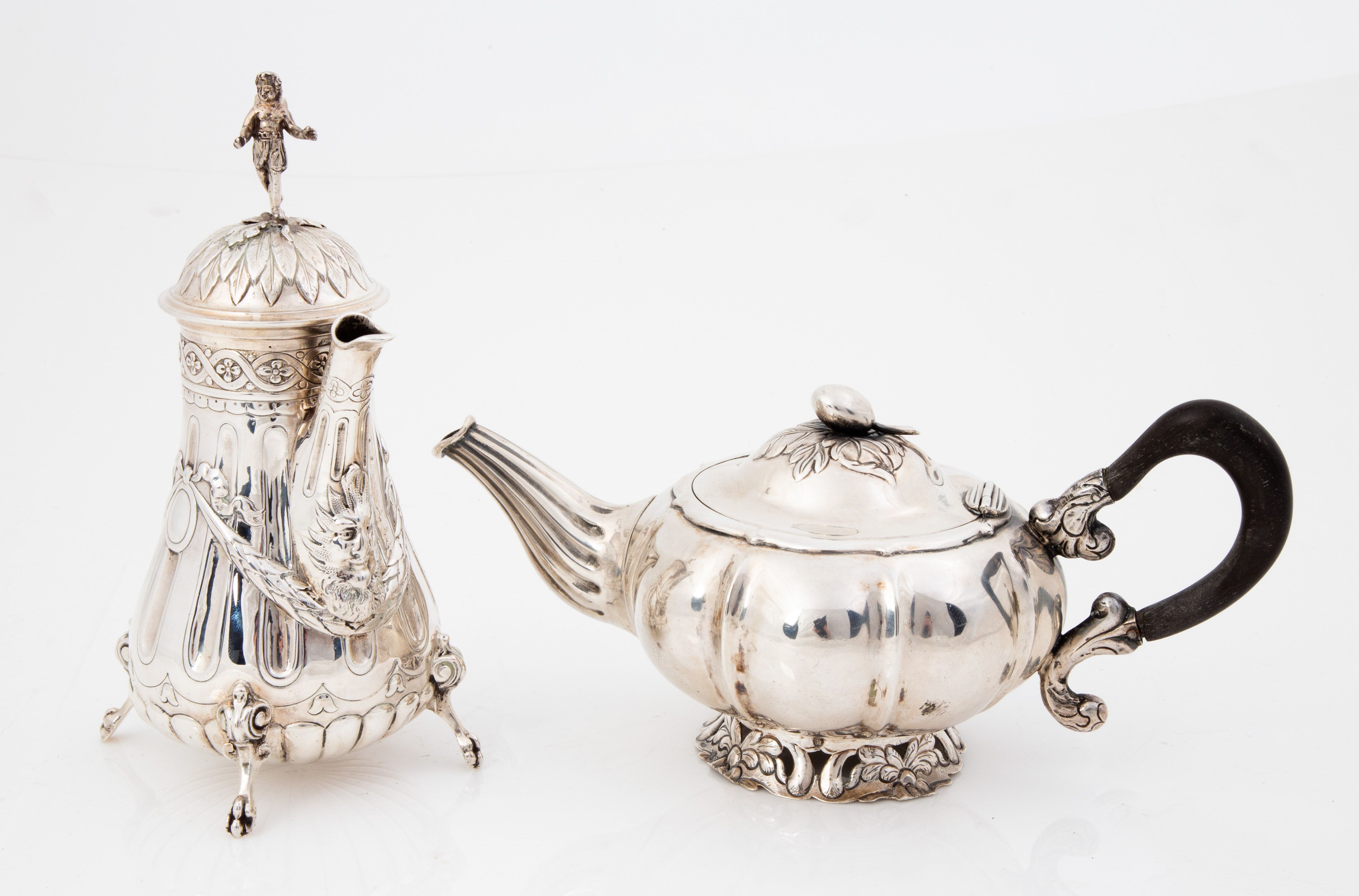 English Silver Teapot & Simon Rosenau Chocolate Pot | Cottone Auctions