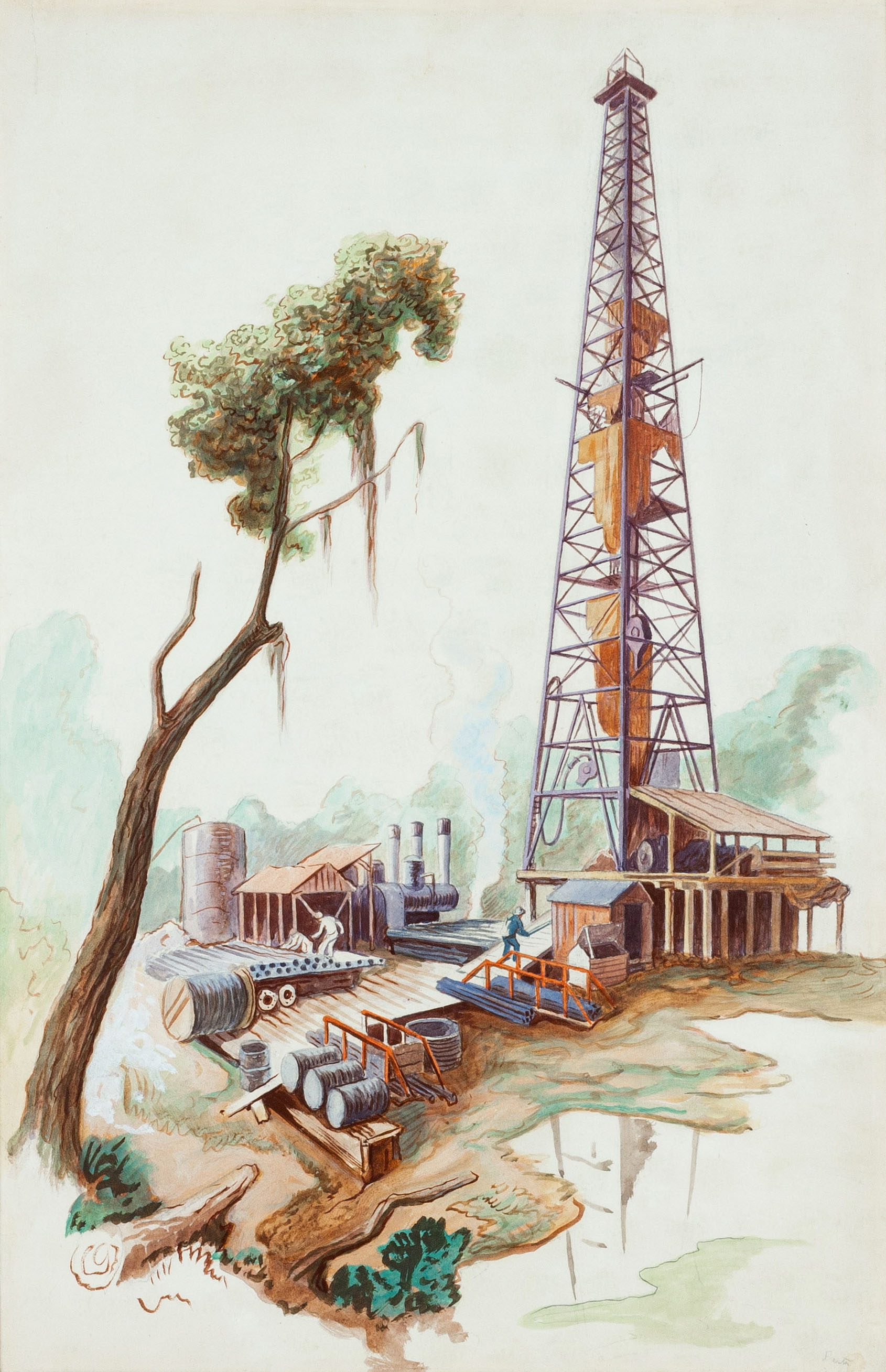 Thomas Hart Benton (American, 1889-1975) Oil Well | Cottone Auctions