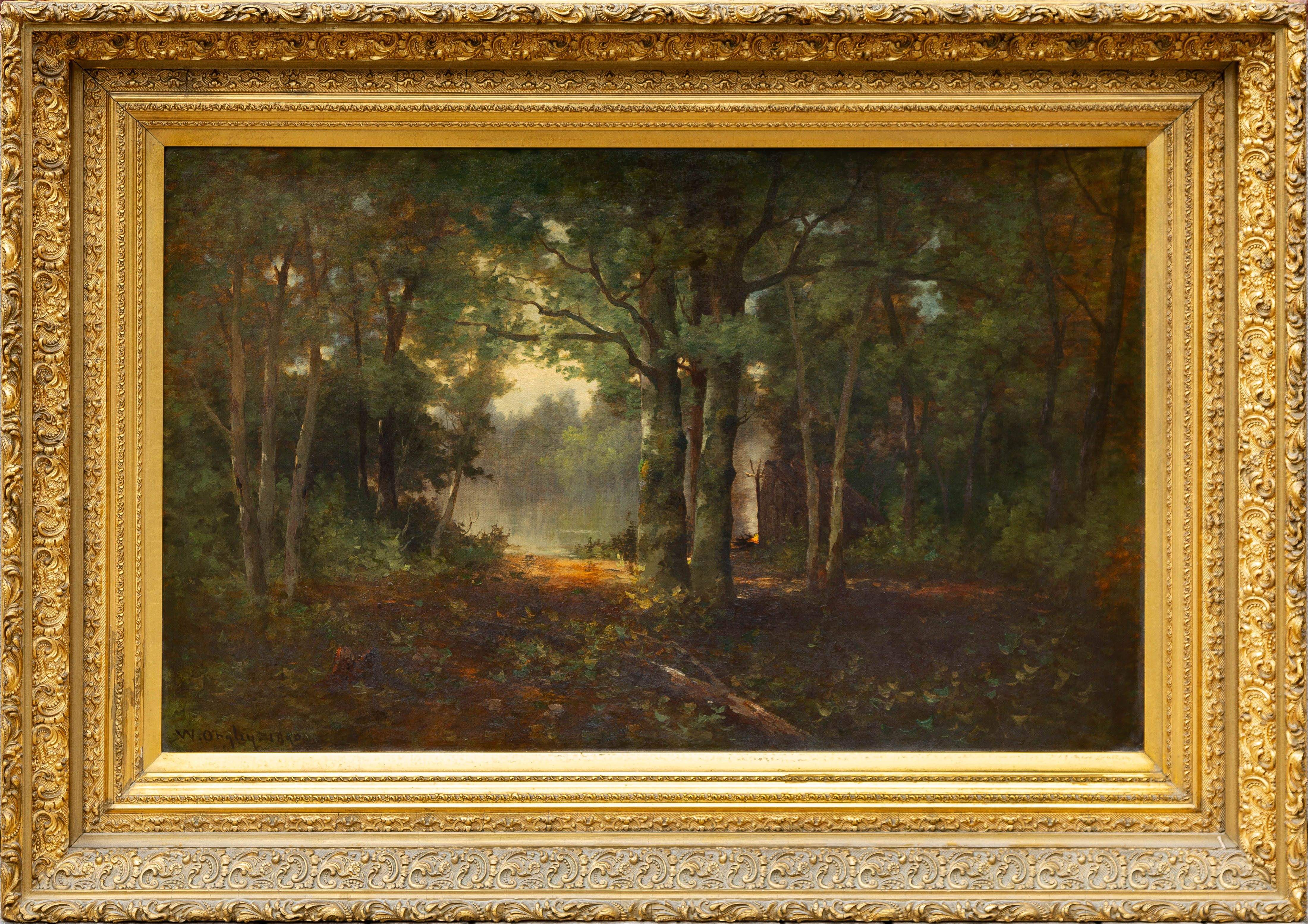 William Ongley (American, 1836-1890) "A Camp in The Adirondack Woods ...