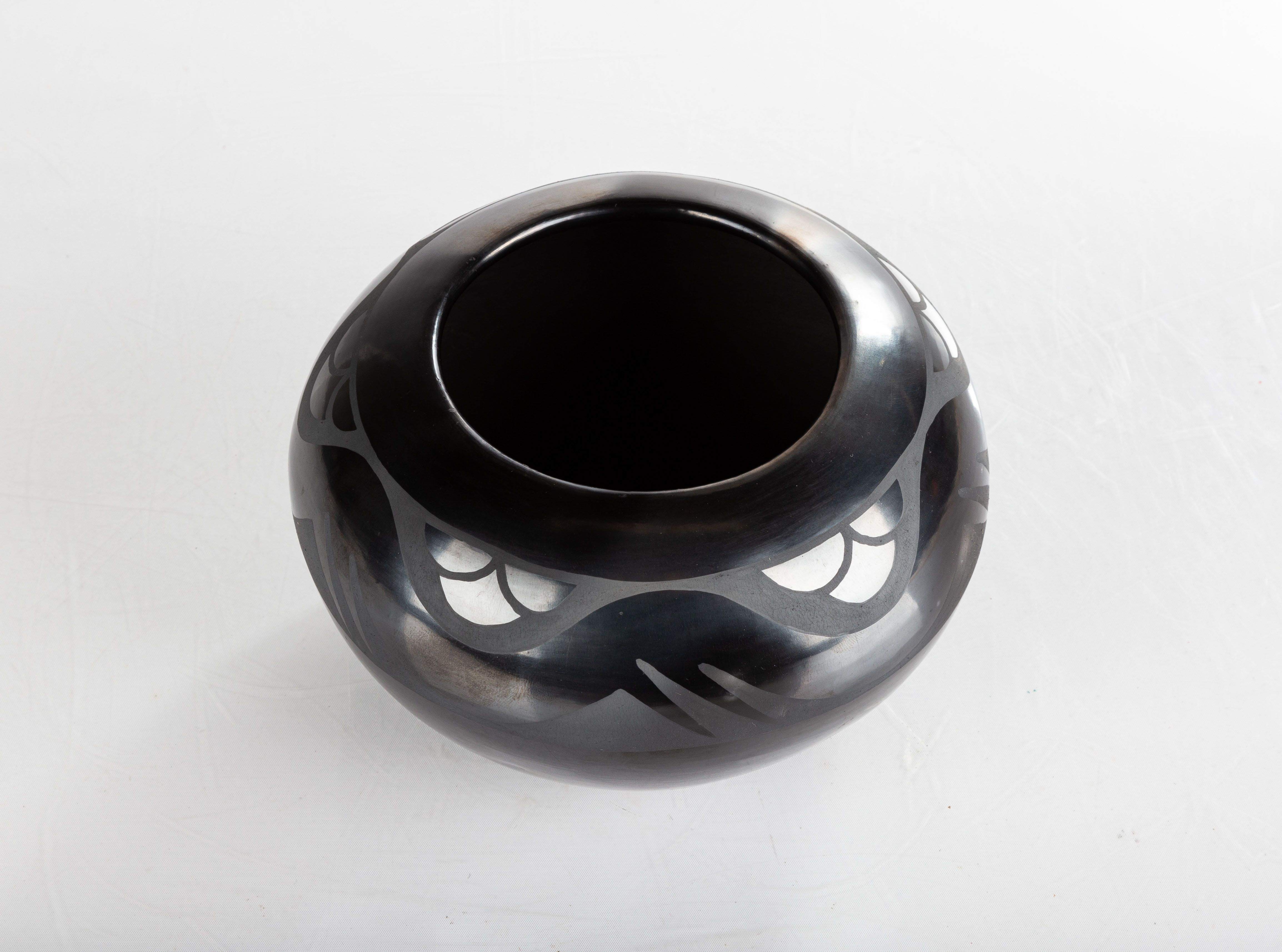 Maria Martinez (Native American, 1887-1980) Gunmetal Bowl with Avanyu ...