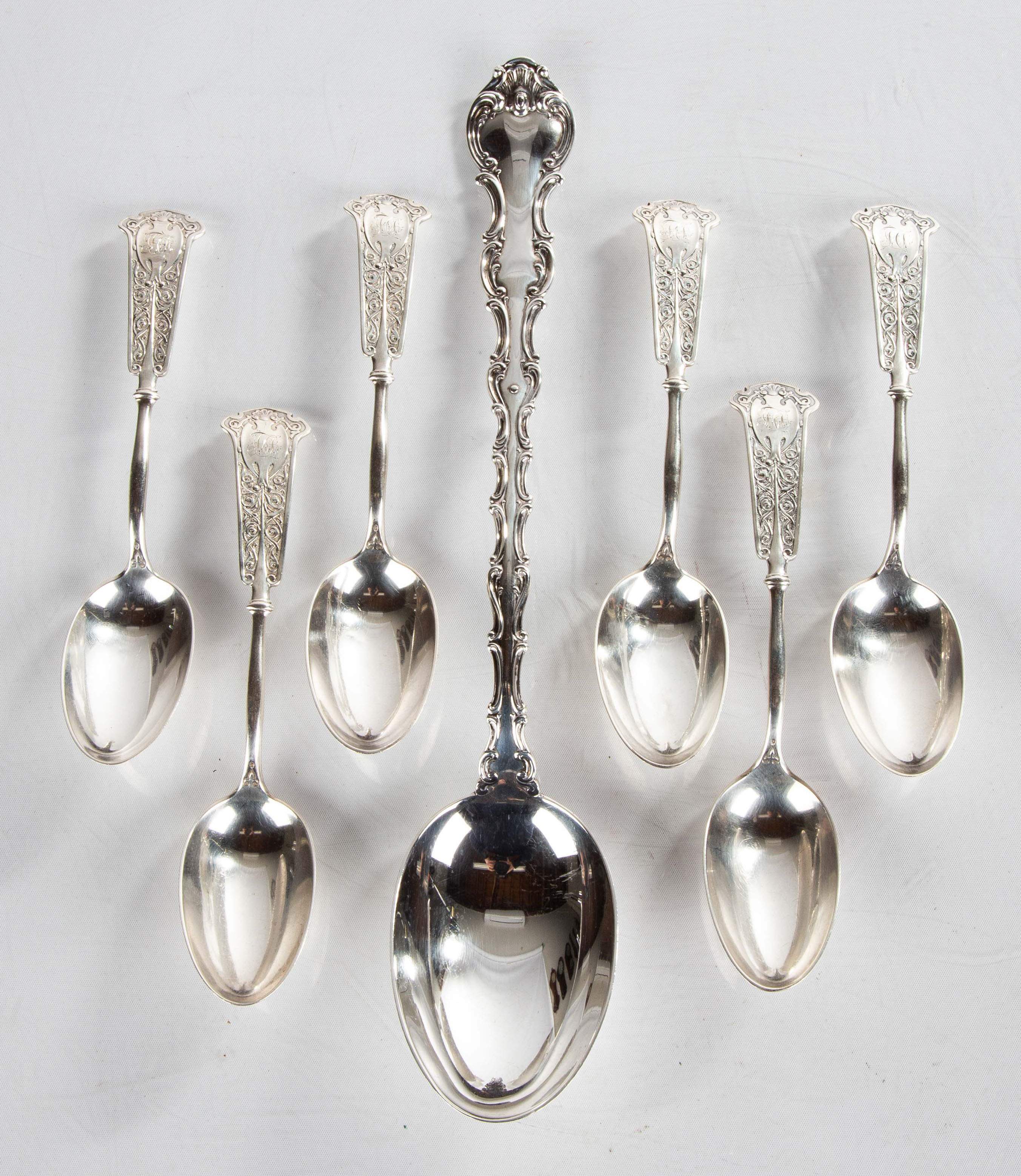 (6) John Wendt Silver Spoons & Large Silver Serving Spoon | Cottone ...