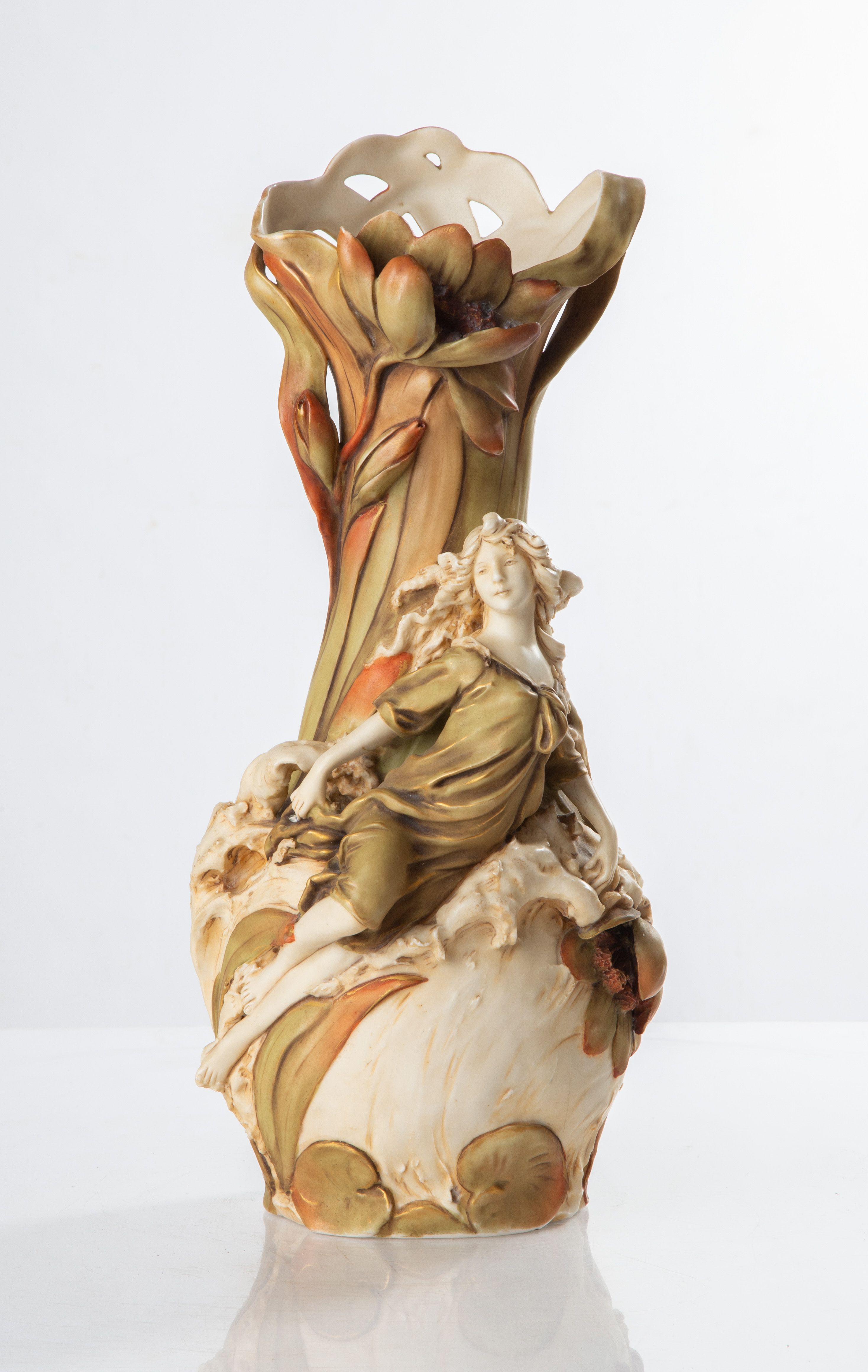 Royal Dux Bohemia Water Lily Nymph Porcelain Vase | Cottone Auctions