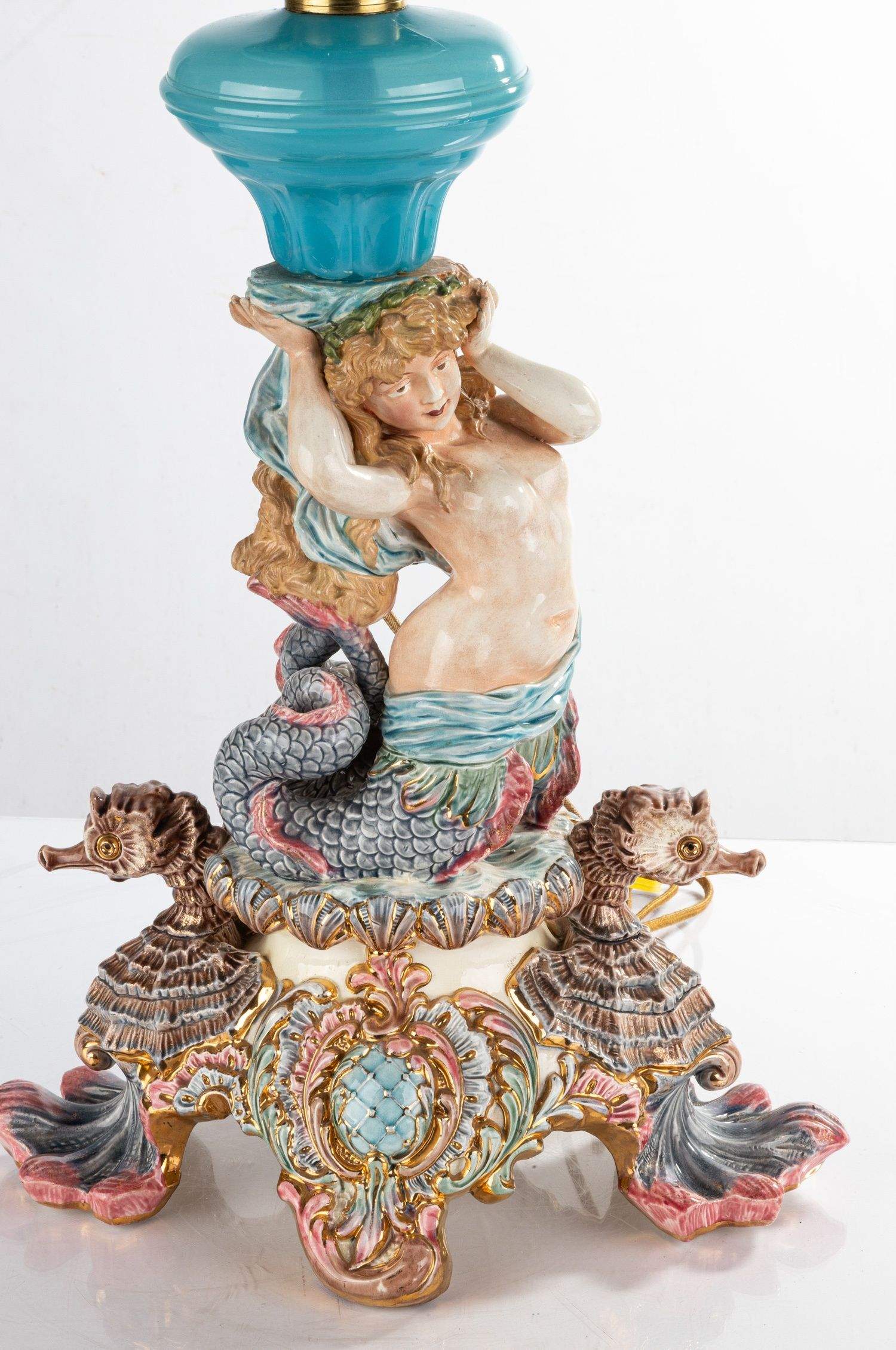 Majolica Mermaid Oil Lamp | Cottone Auctions