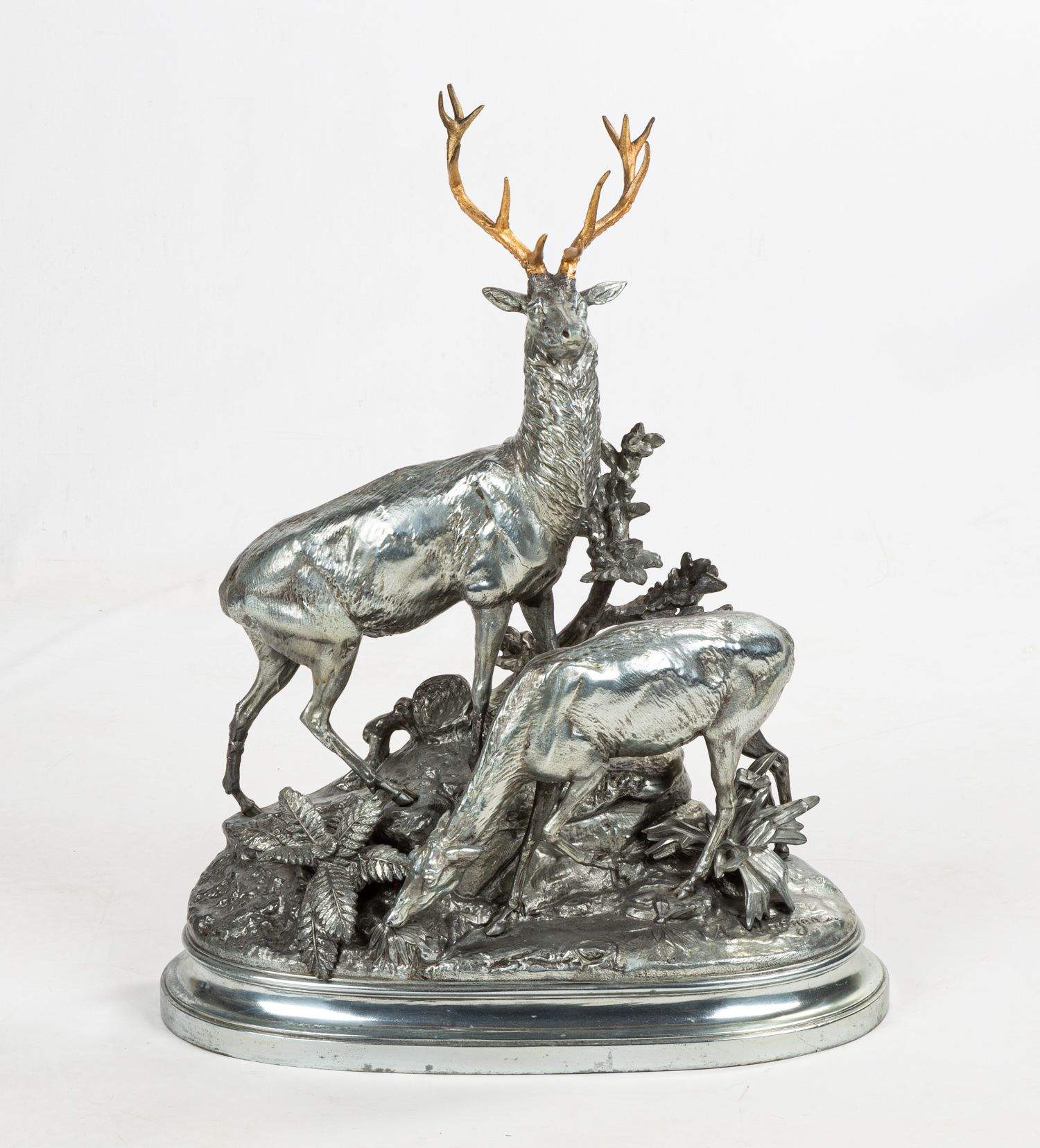 Arthur Waagen (German, 1833-1898) Metal Sculpture of Stag and Doe ...