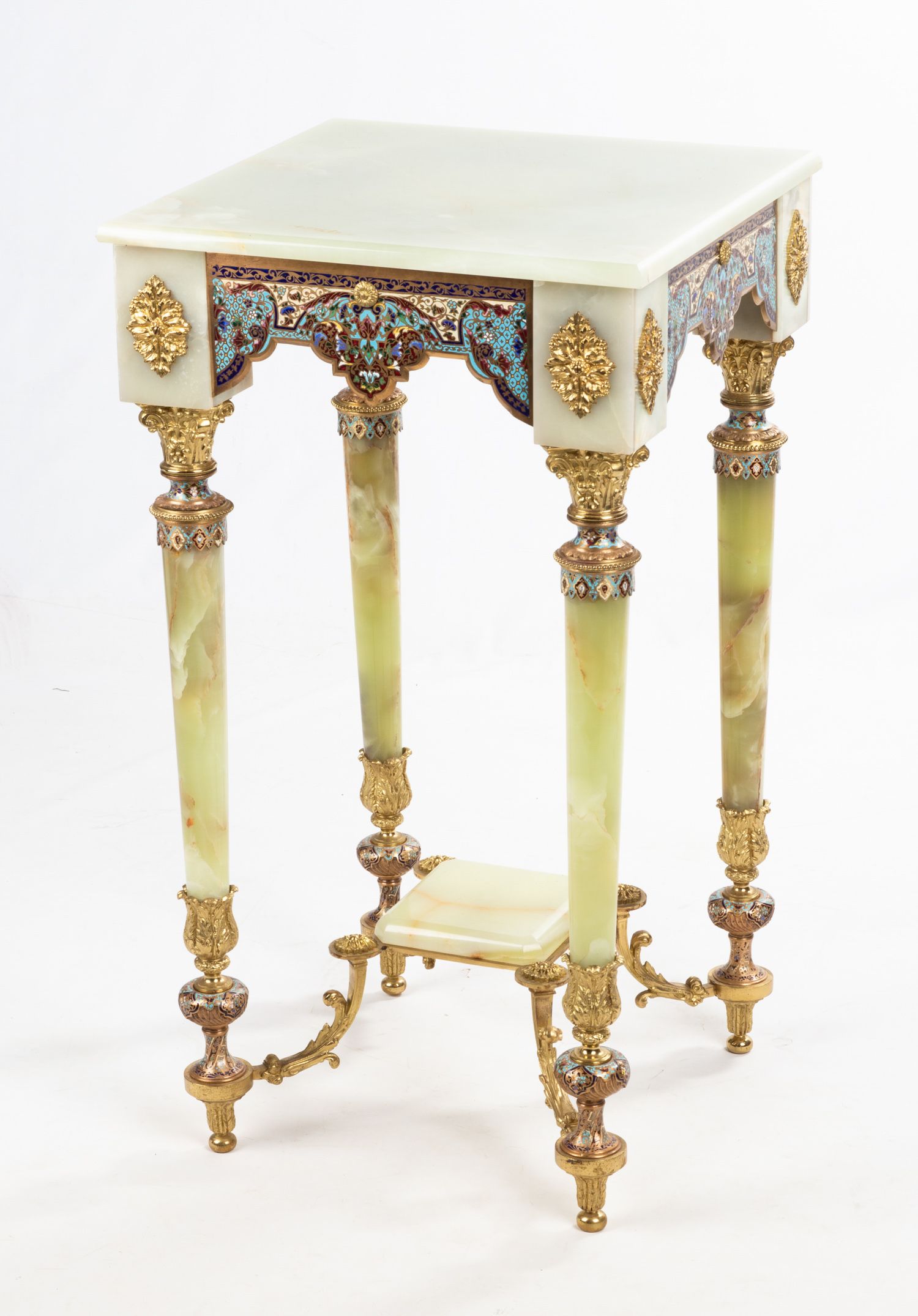 French Champleve Enamel and Onyx Table | Cottone Auctions