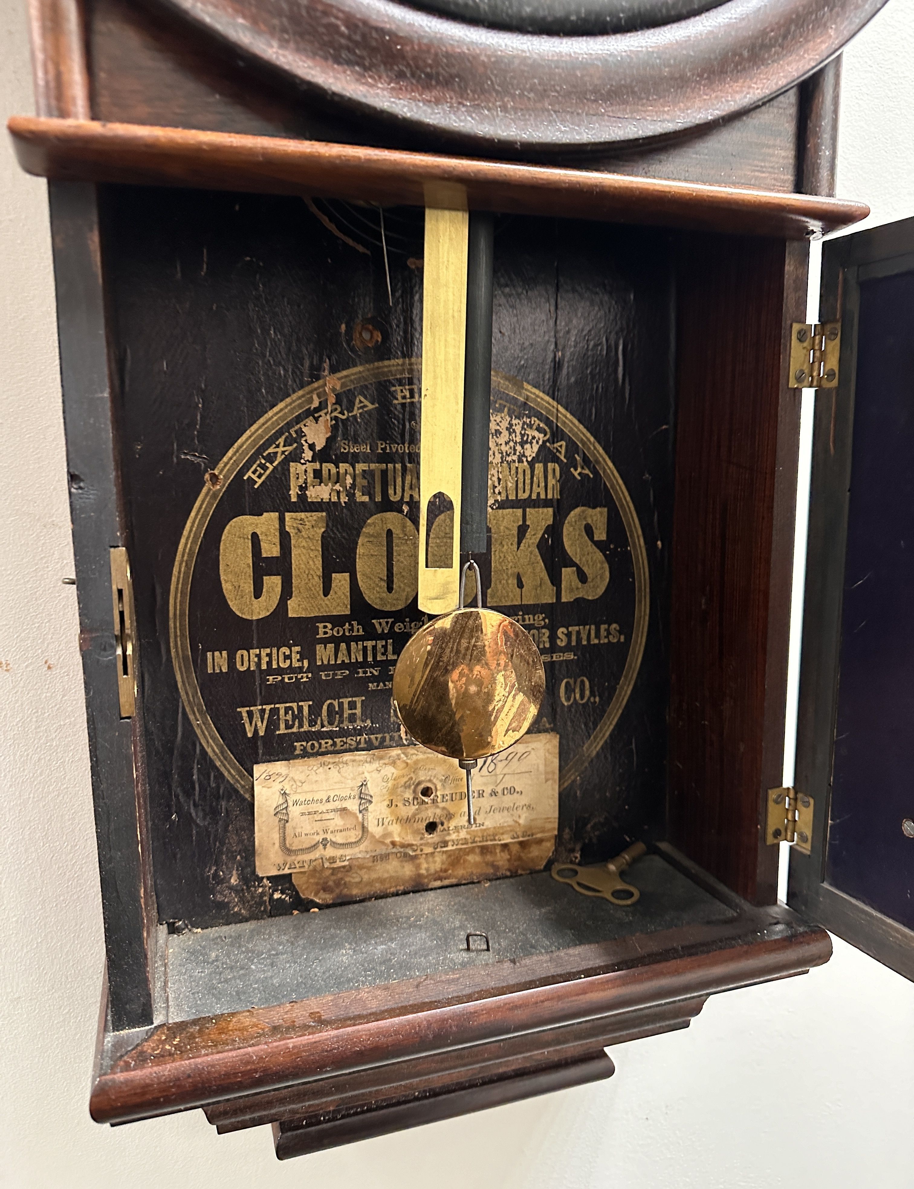 Welch Spring & Co. No. 4 Regulator Calendar Clock | Cottone Auctions