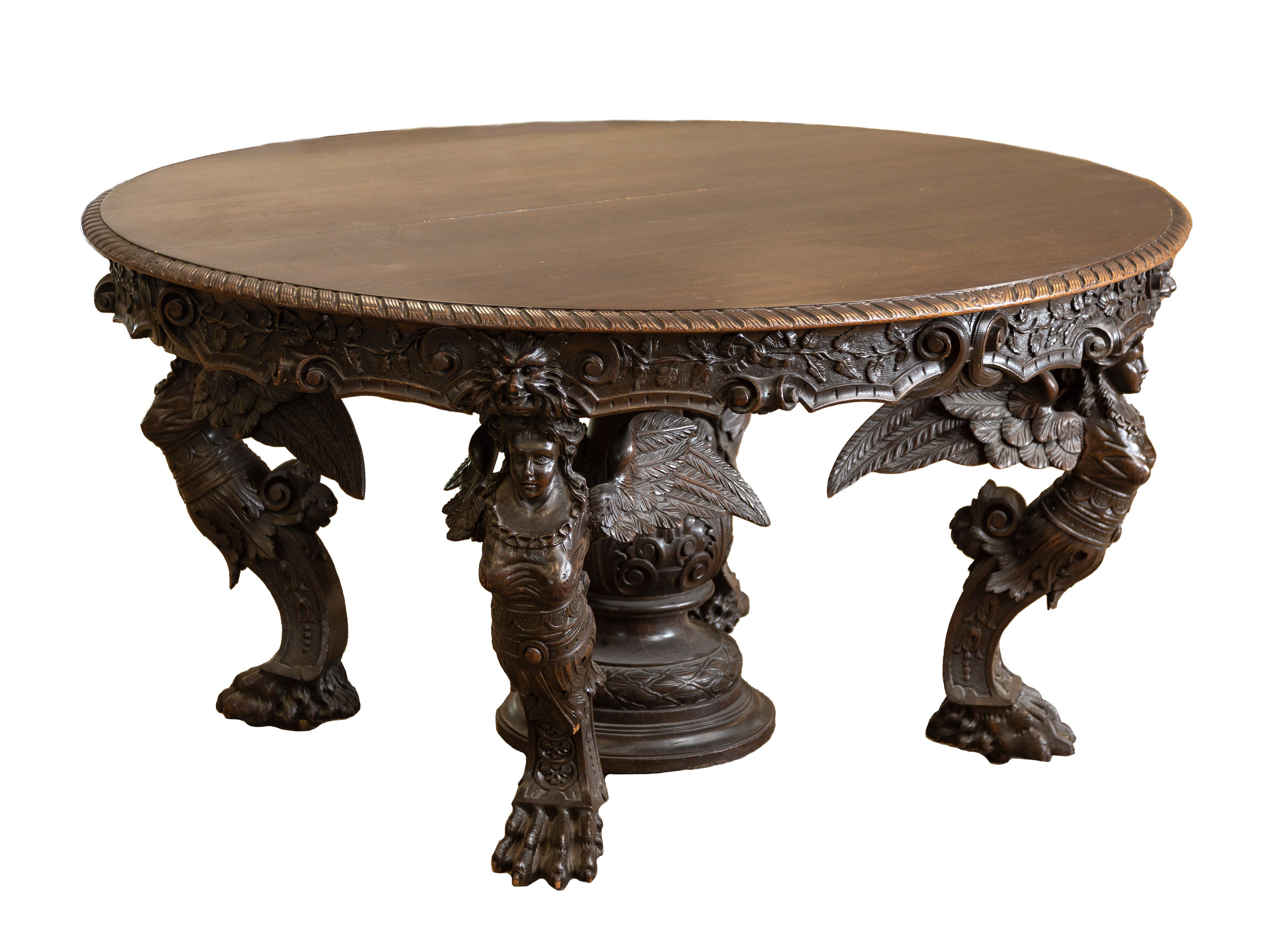 R. J. Horner Winged Maiden Oak Dining Table | Cottone Auctions
