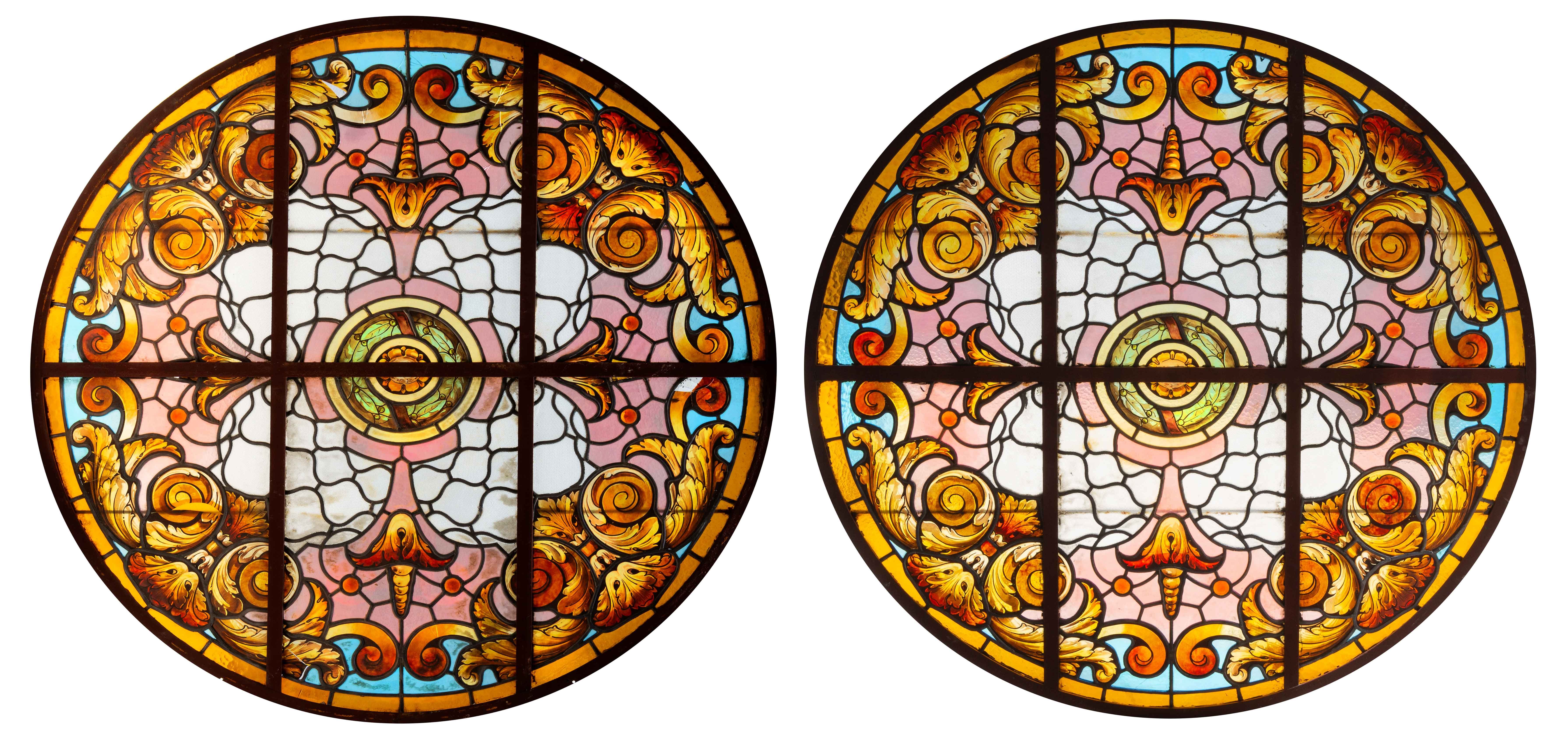 Pair of Leaded Glass Roundels | Cottone Auctions