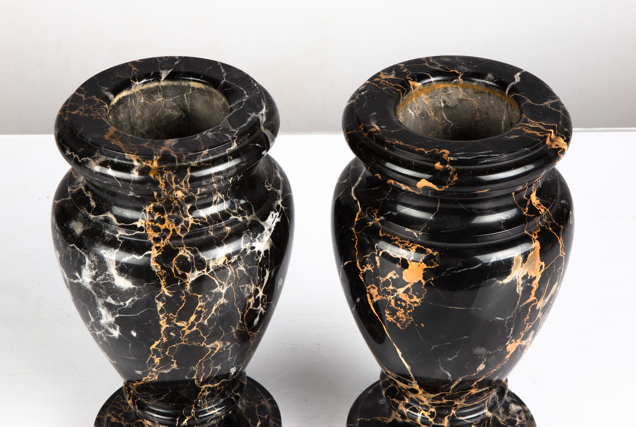 Pair of Italian Portoro Marble Classical Urns | Cottone Auctions