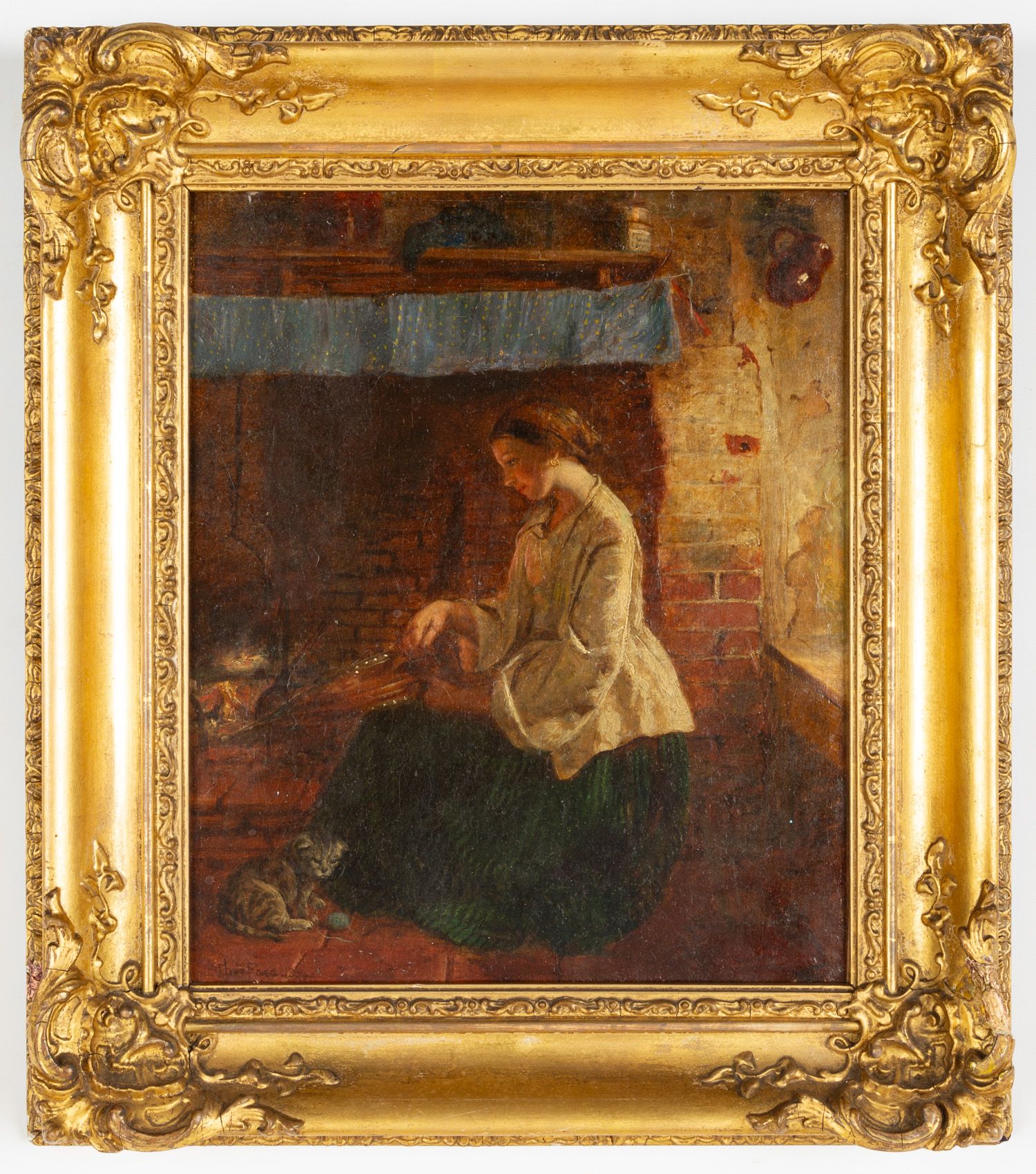 Thomas Faed (Scottish, 1826-1900) Woman Fanning Fire | Cottone Auctions