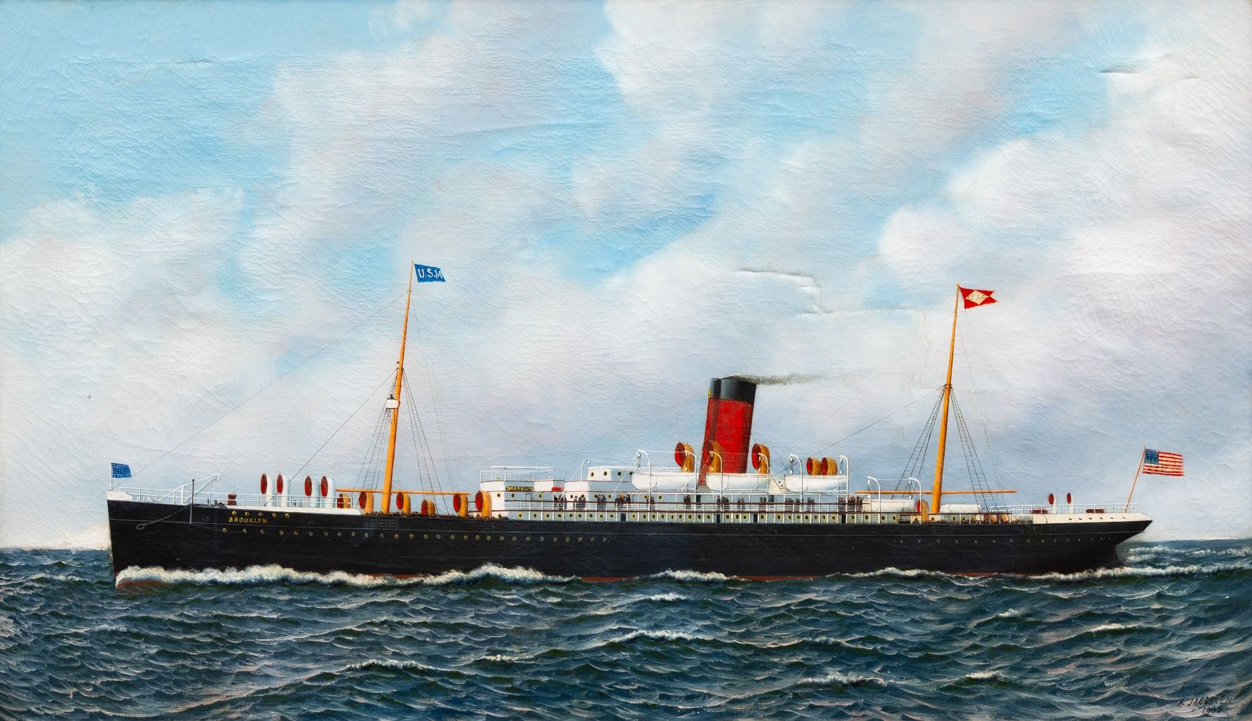 Antonio Jacobsen (American/Danish, 1850-1921) Steam Sailor "Brooklyn ...