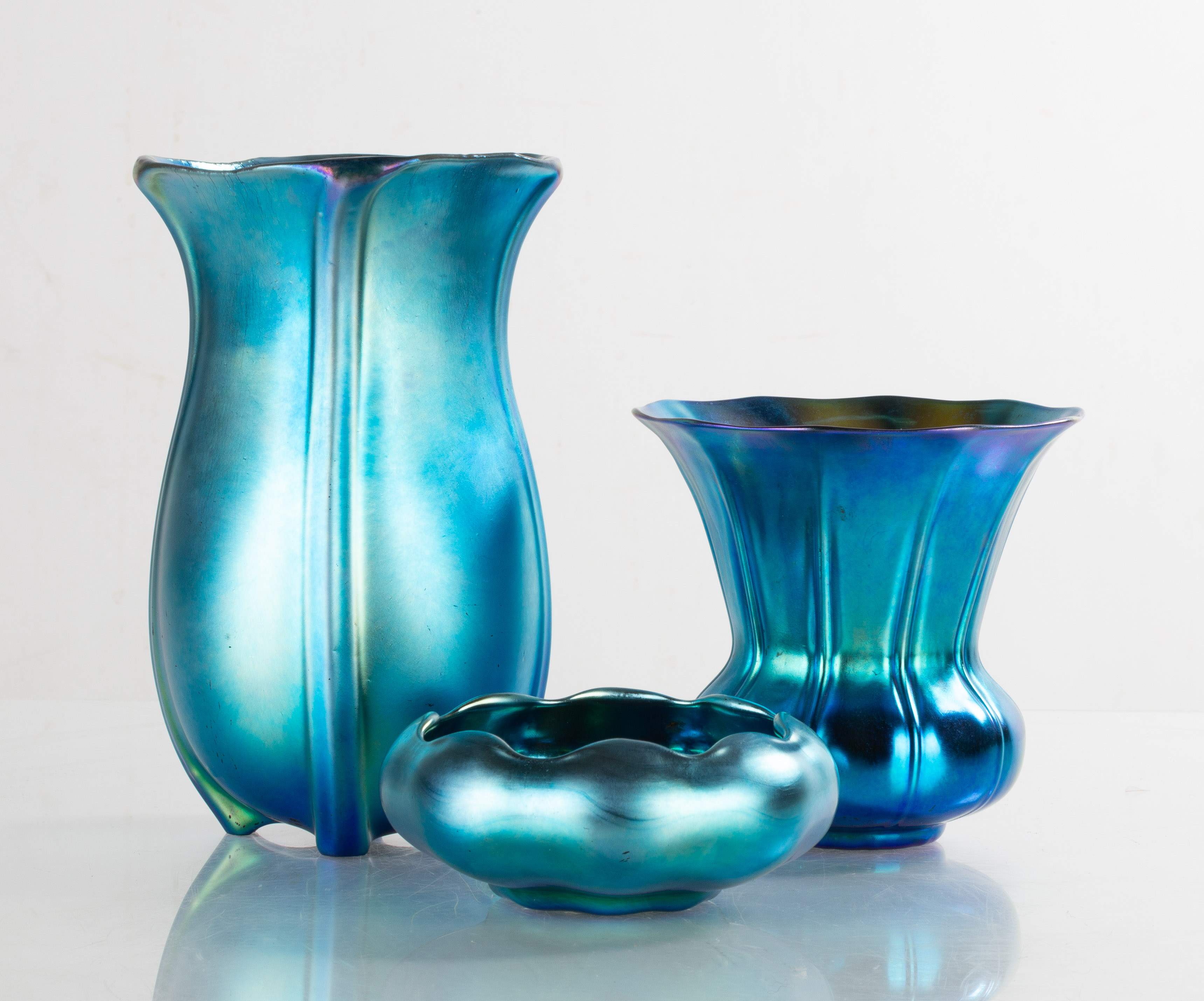 Three Steuben Blue Aurene Art Glass Pieces | Cottone Auctions