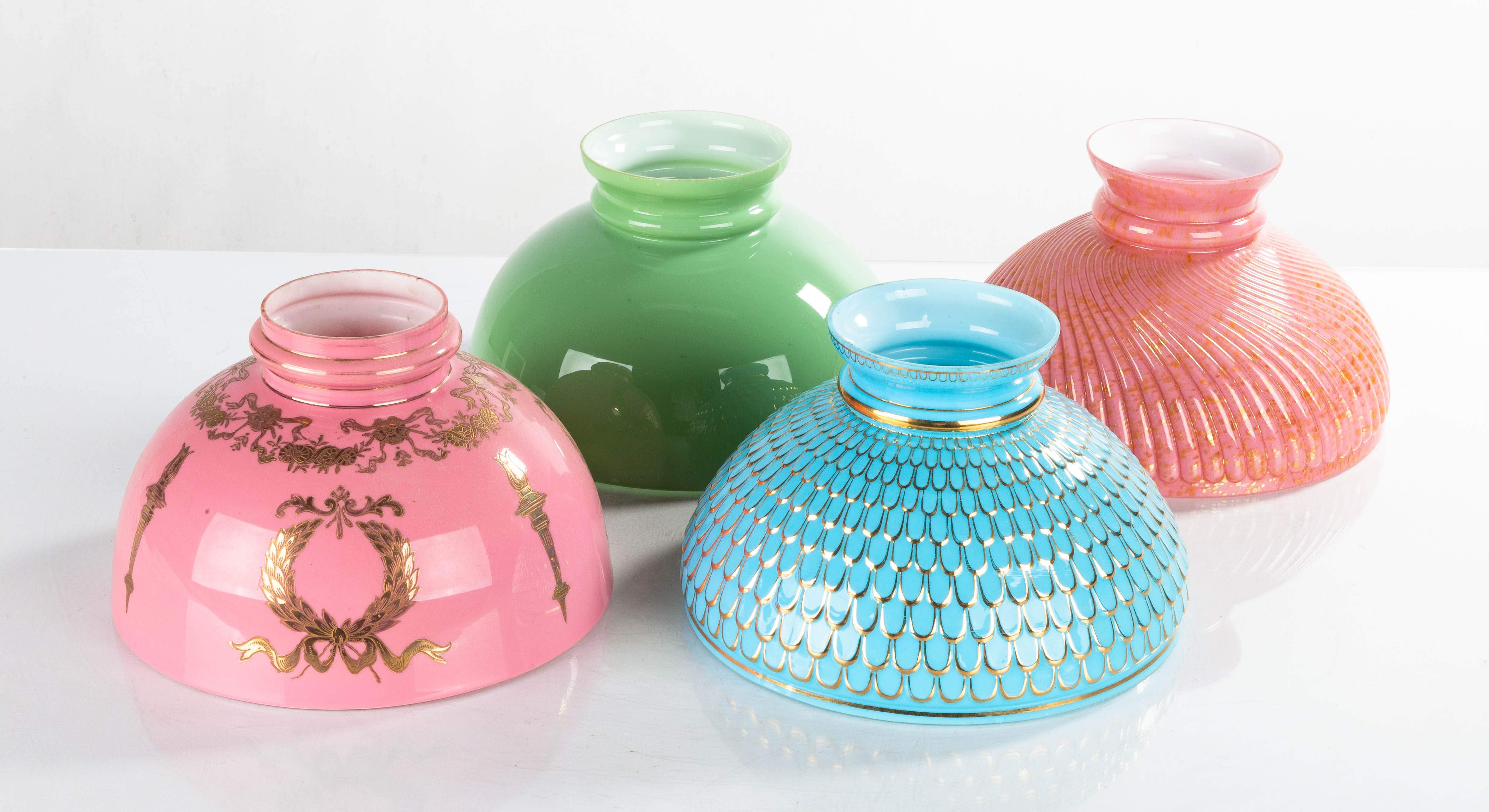 Four Period Cased Glass Student Lamp Shades | Cottone Auctions