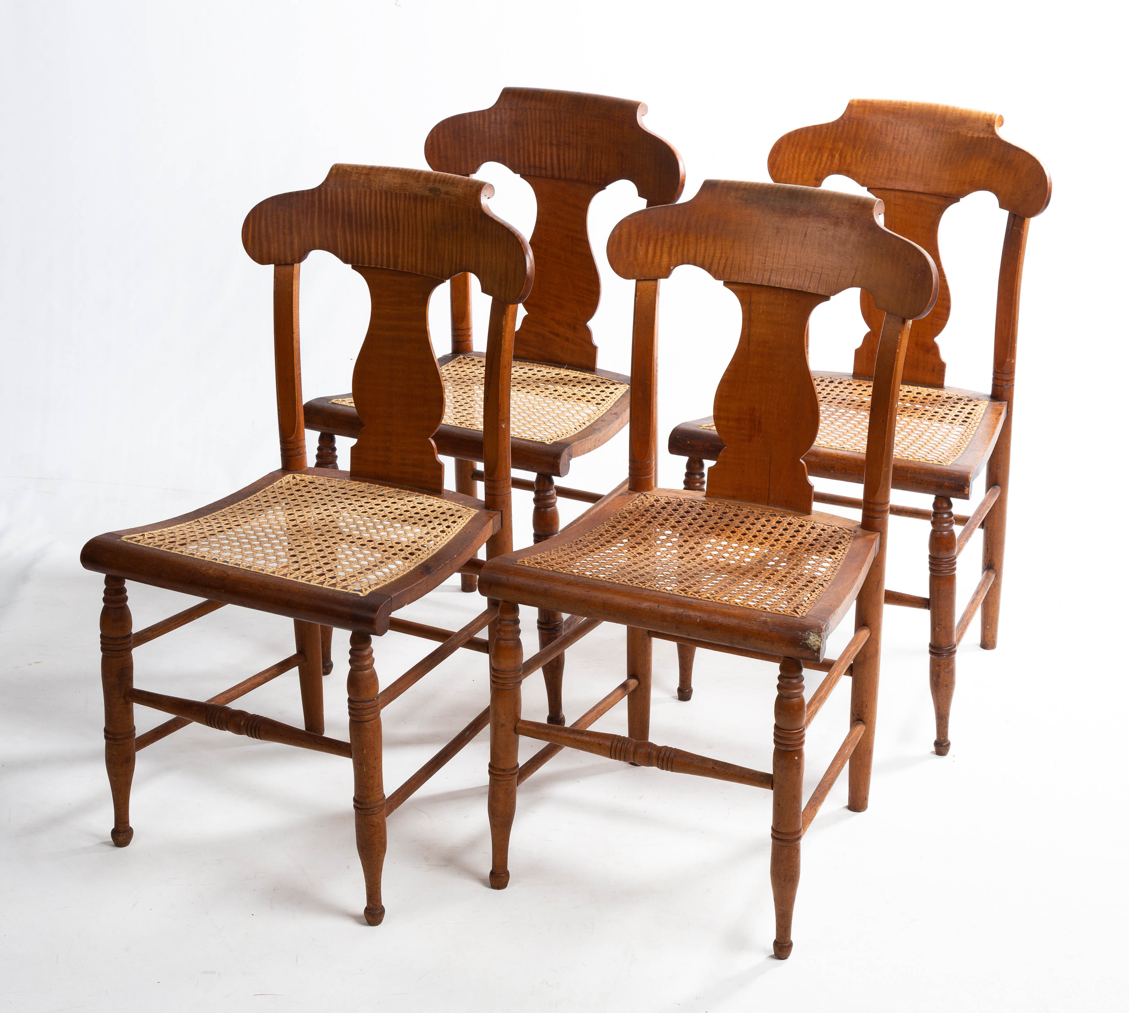 Four Smith Ely, New York, Country Sheraton Tiger Maple Chairs | Cottone ...