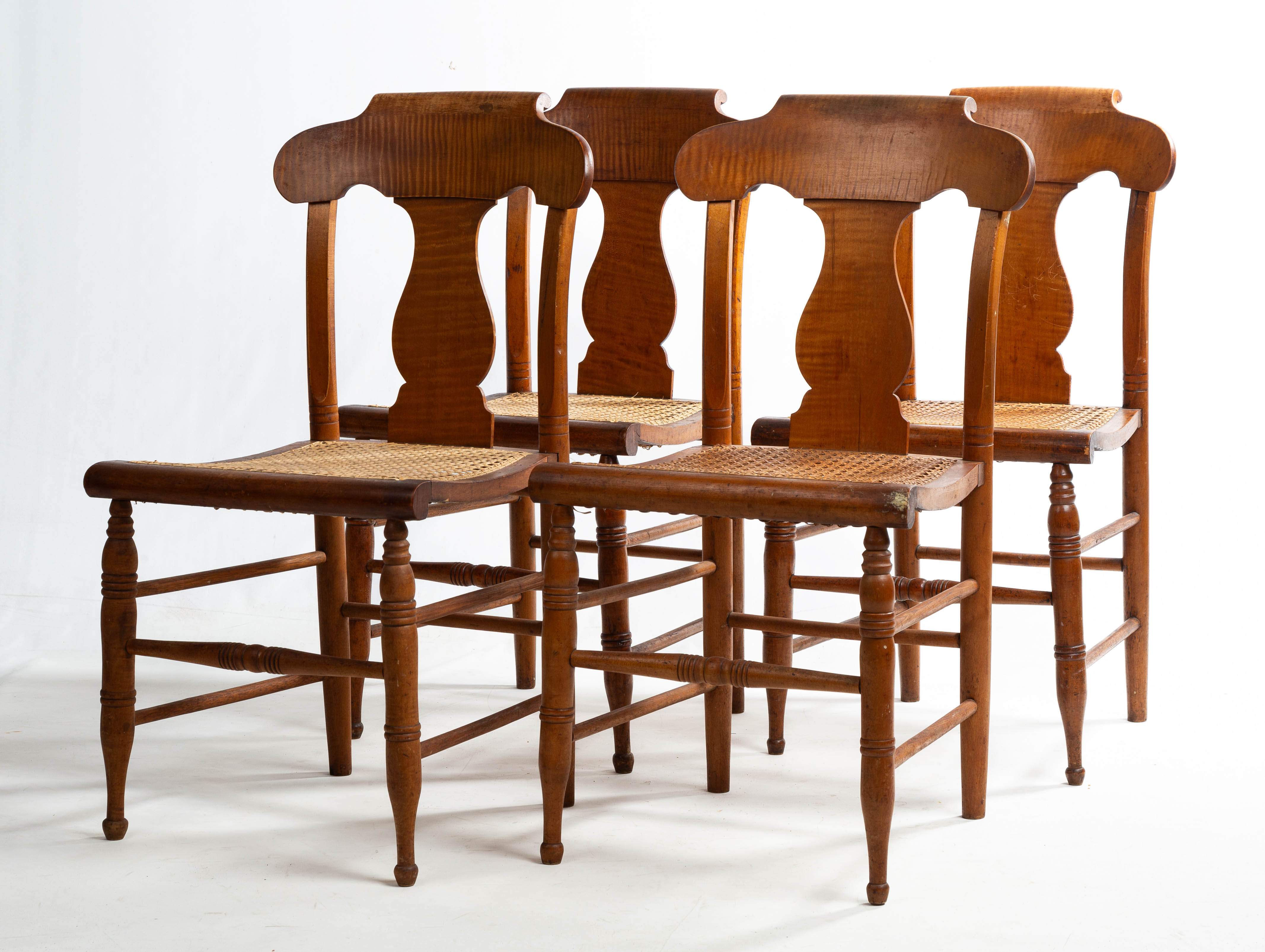 Four Smith Ely, New York, Country Sheraton Tiger Maple Chairs | Cottone ...