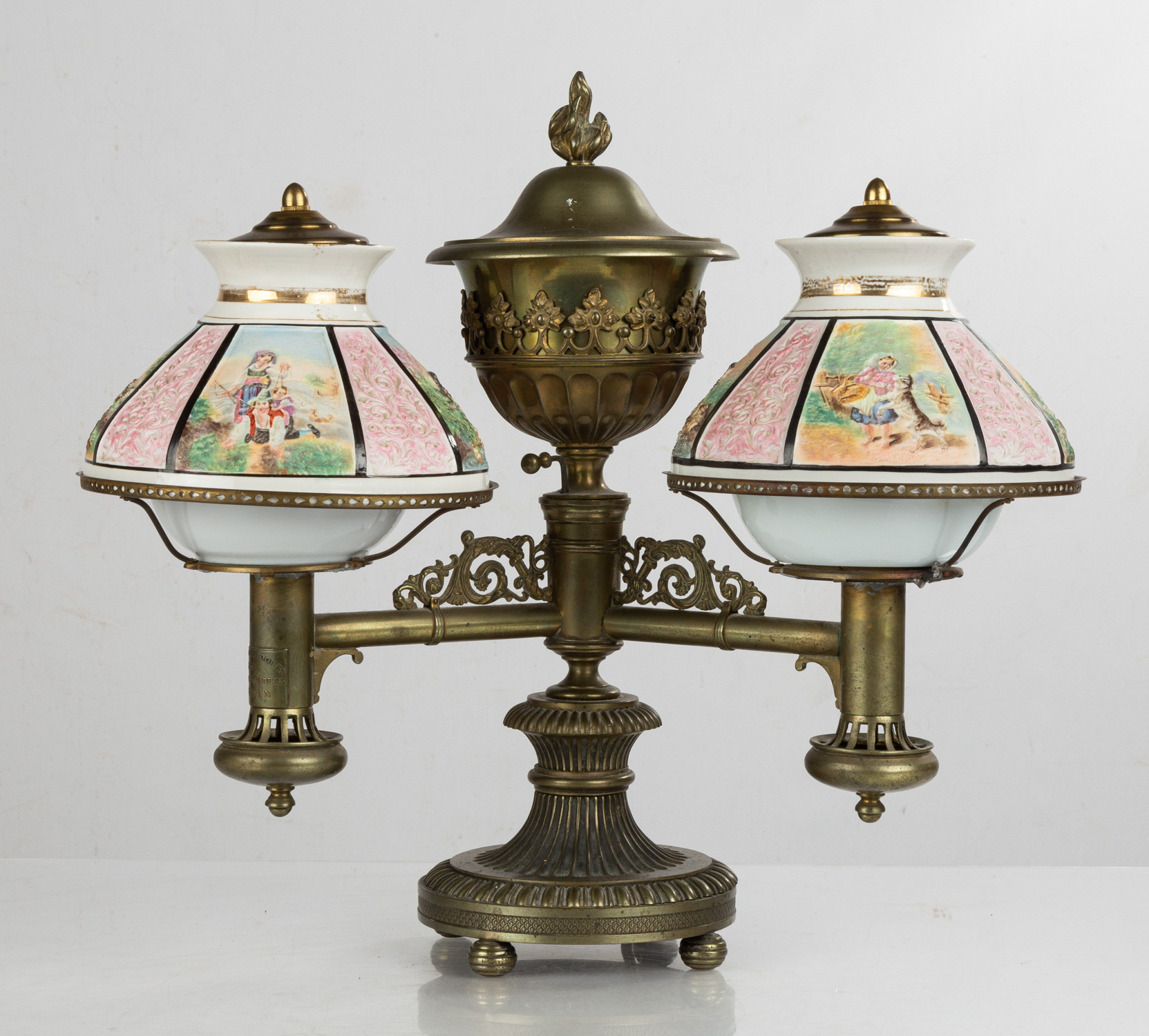 Double Student Lamp with Polychrome Lithophane Shades | Cottone Auctions