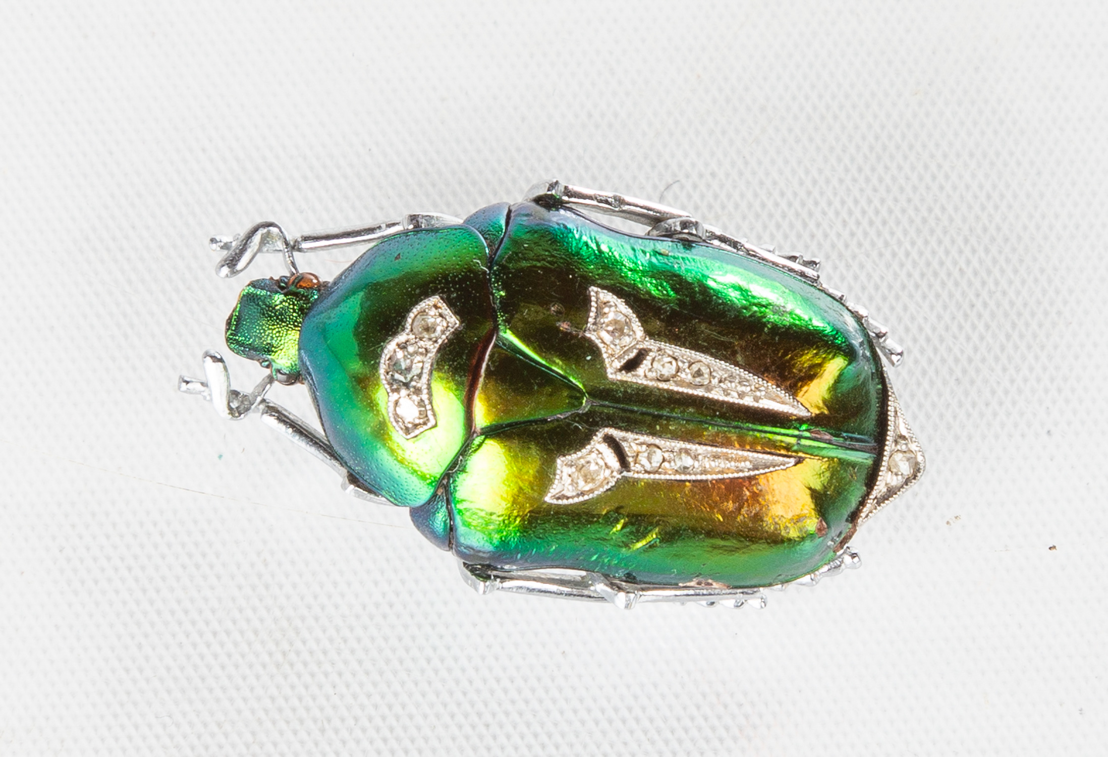 Antique Natural Beetle Shell & Diamond Brooch | Cottone Auctions