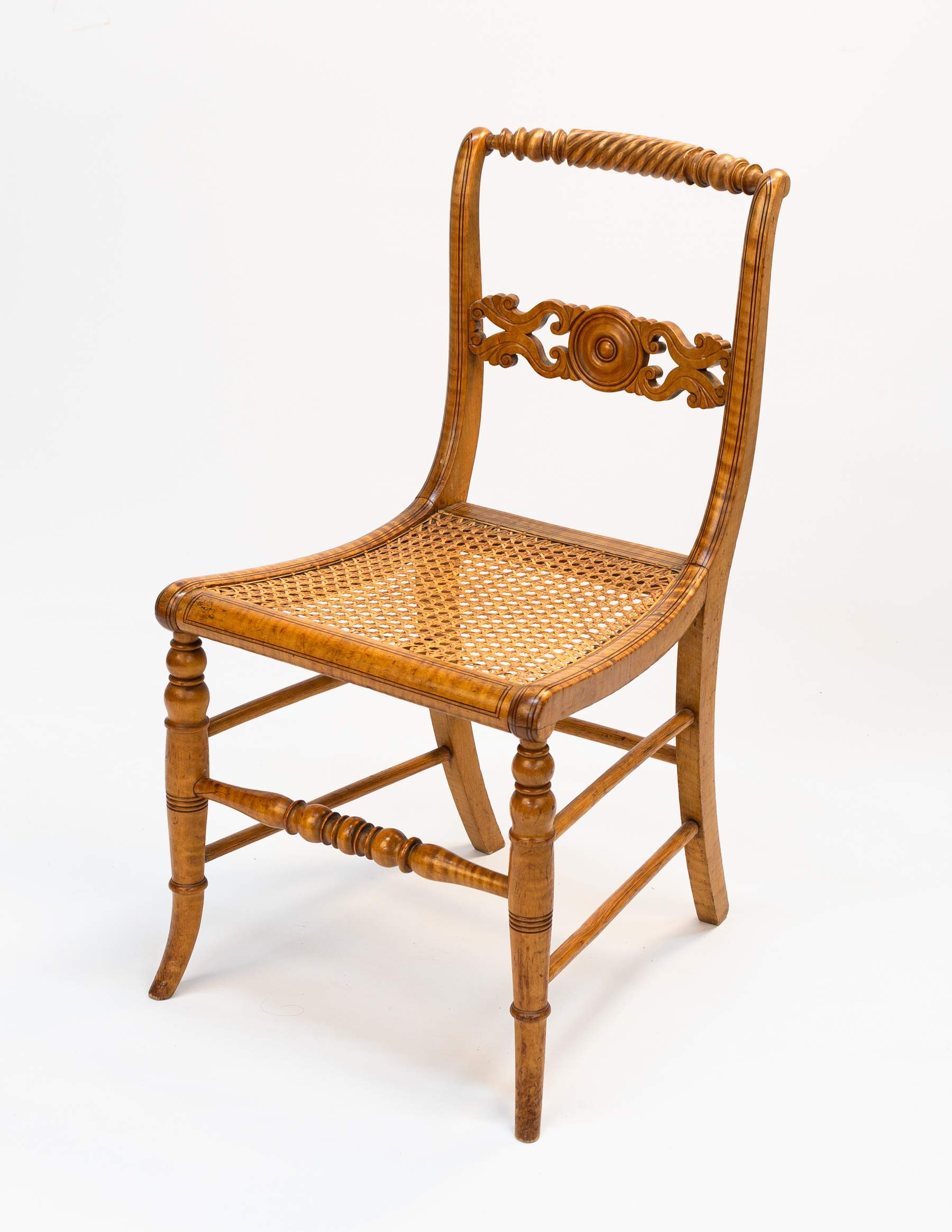 Set of Four Sheraton Tiger Maple Chairs | Cottone Auctions