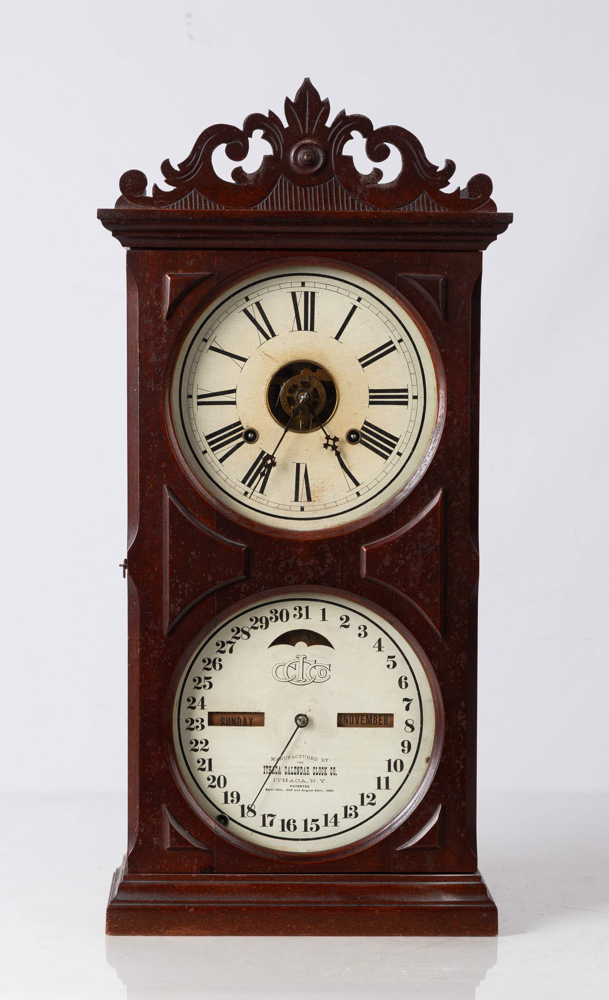 Ithaca Double Dial Calendar Shelf Clock | Cottone Auctions
