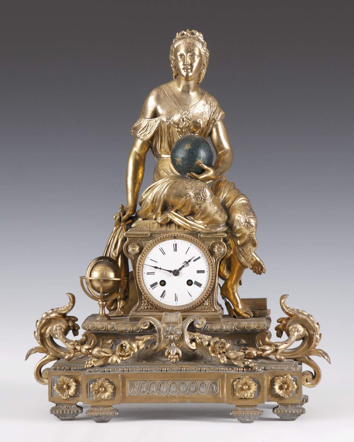 French Gold Patinated Metal Clock | Cottone Auctions