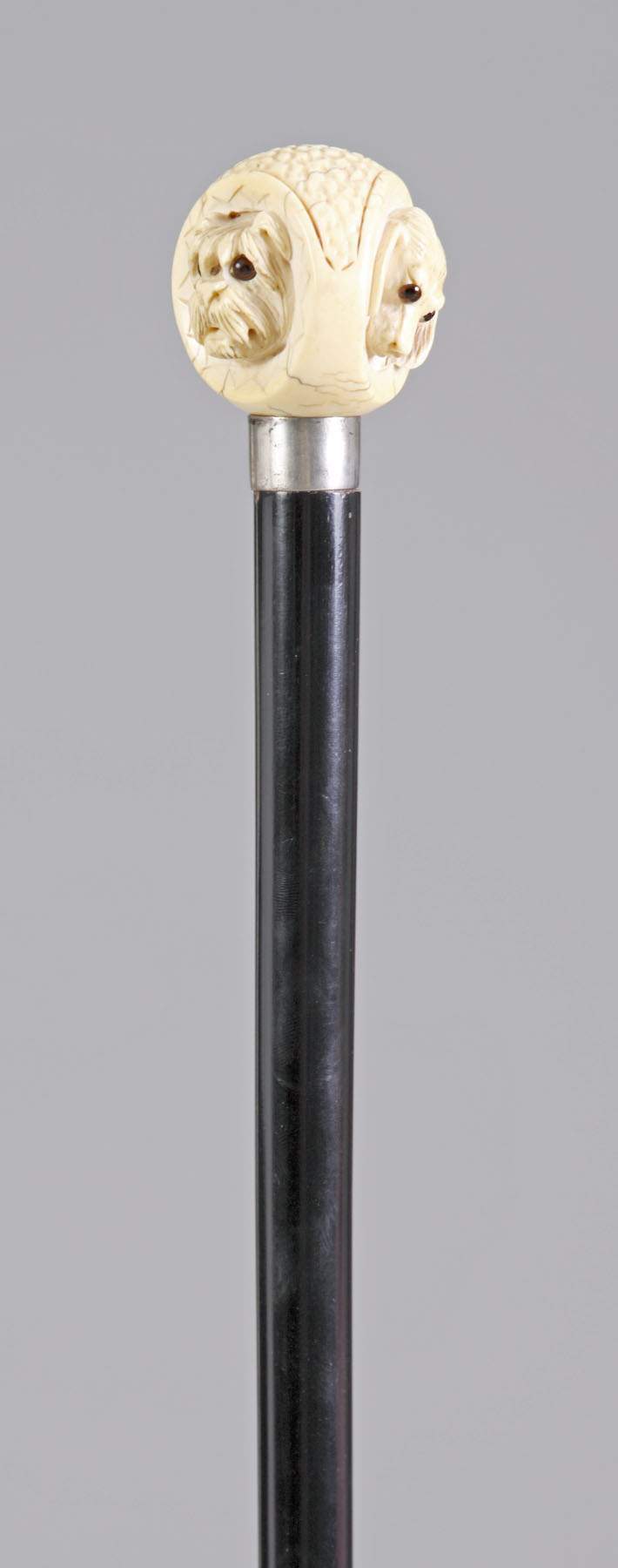Carved Ivory Dog Head Cane | Cottone Auctions