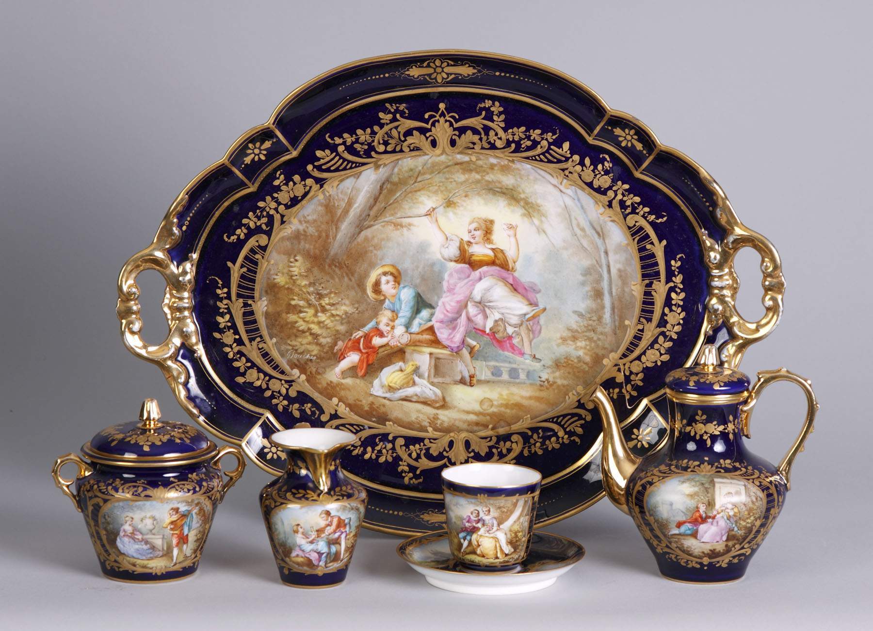 Sevres Cobalt Tea Set w/Tray | Cottone Auctions