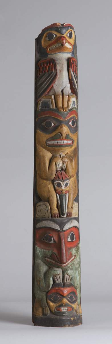 North West Coast Carved & Polychrome Model Totem Pole | Cottone Auctions