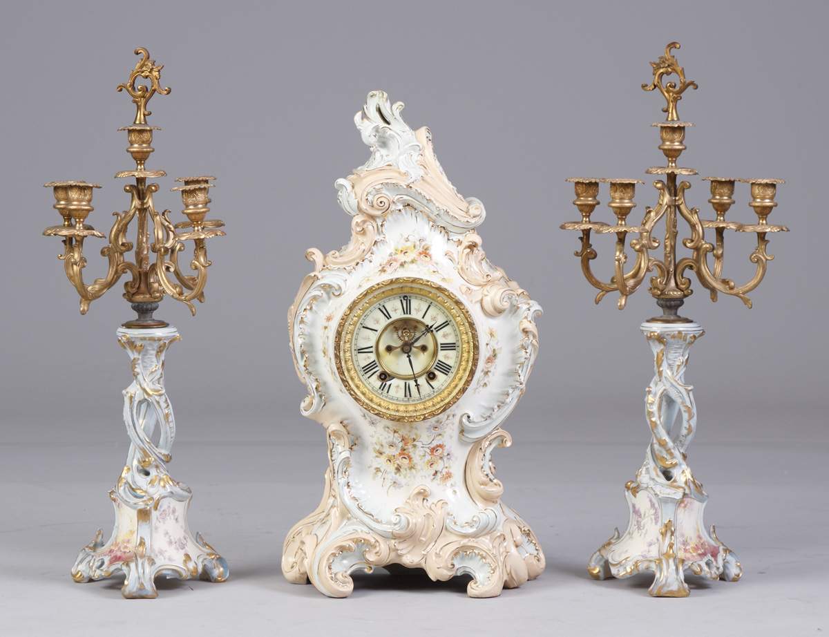 Ansonia Porcelain Clock with Candelabras, La Grande c. 1895 | Cottone ...