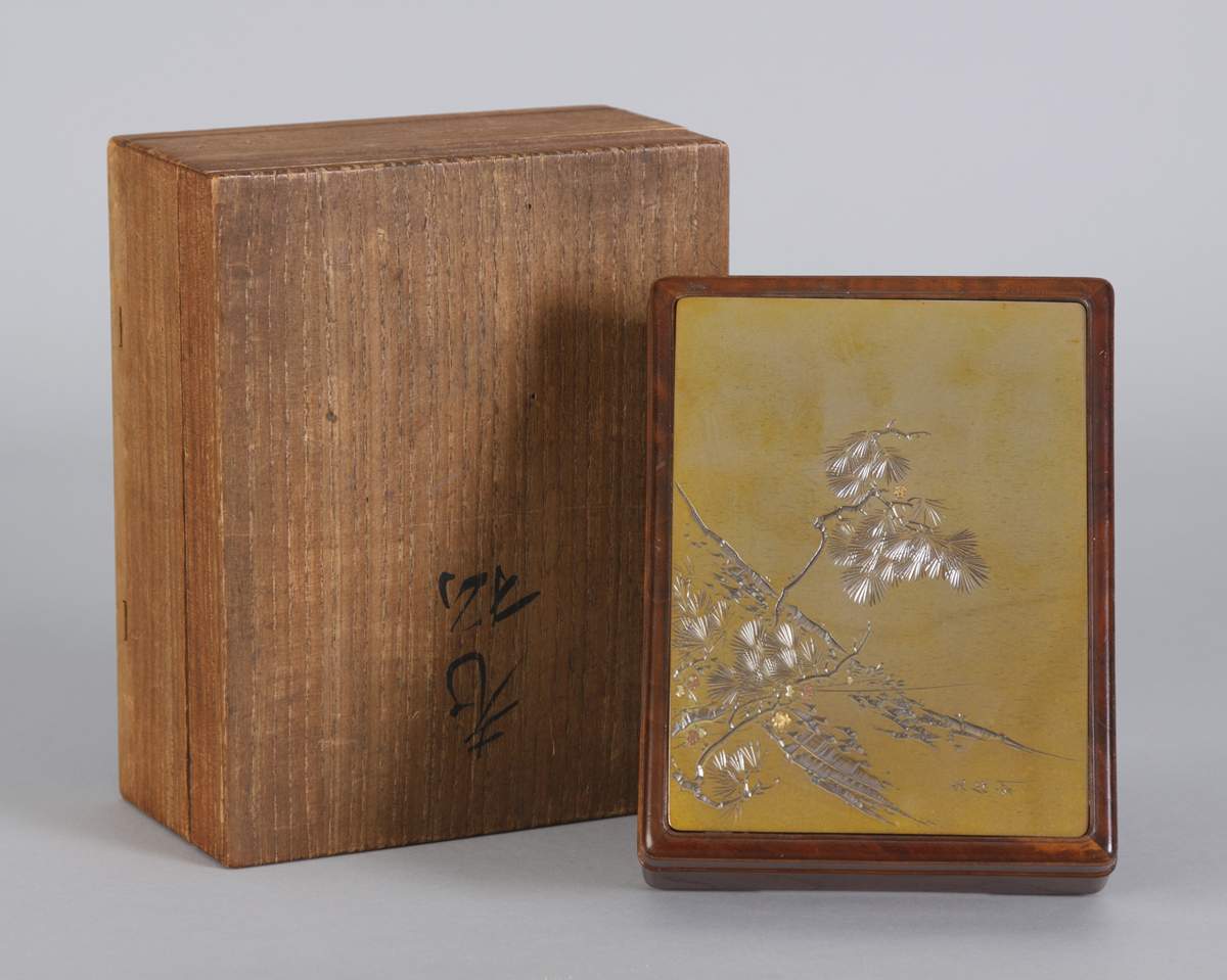 Japanese Mixed Metal & Burl Wood Covered Box w/Original Case | Cottone ...
