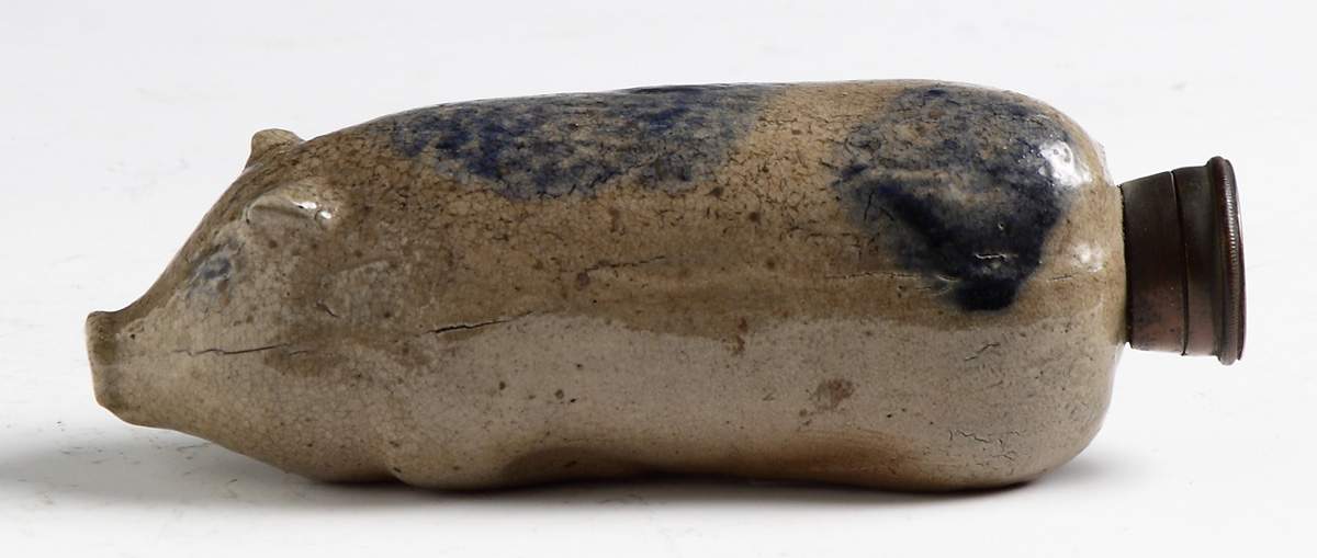 Rare Decorated Stoneware Pig Flask | Cottone Auctions