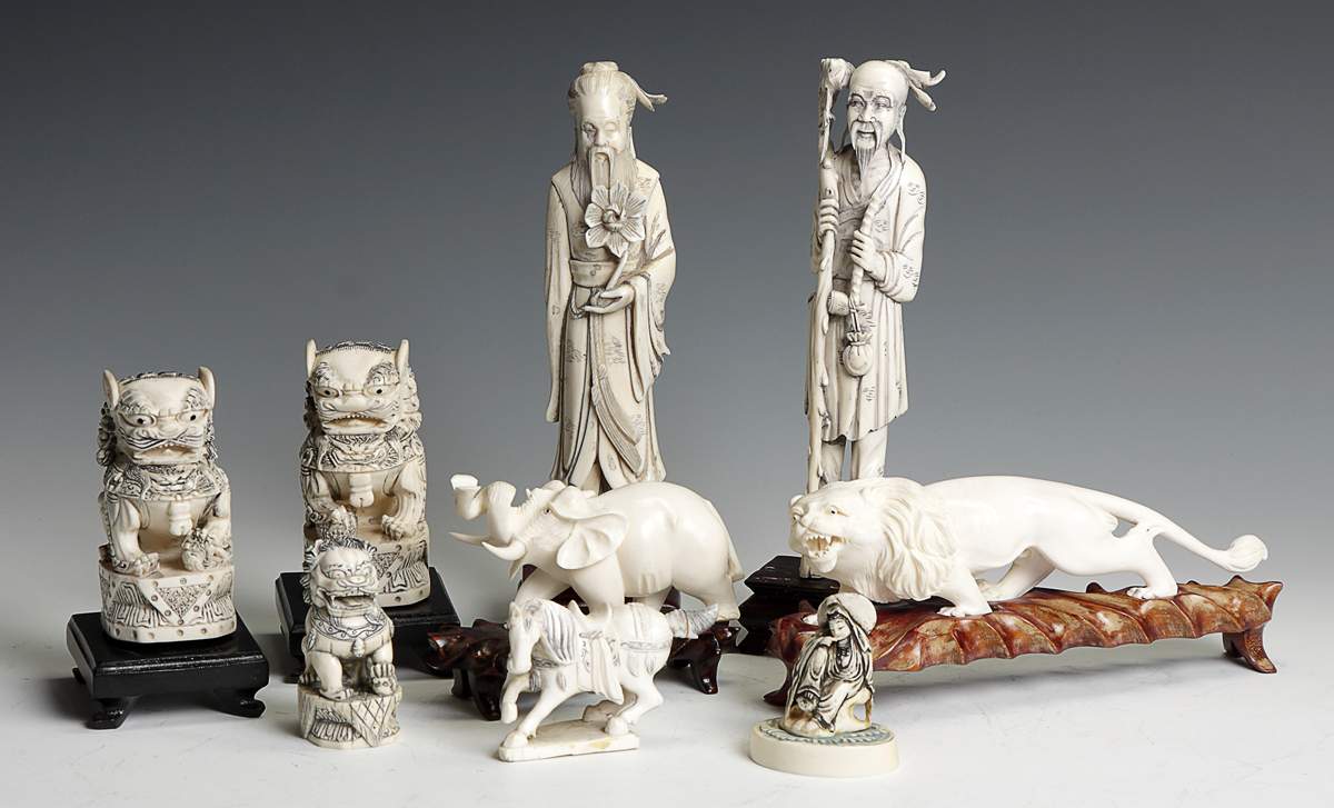 Group of 9 Carved Ivory Figures & Animals | Cottone Auctions