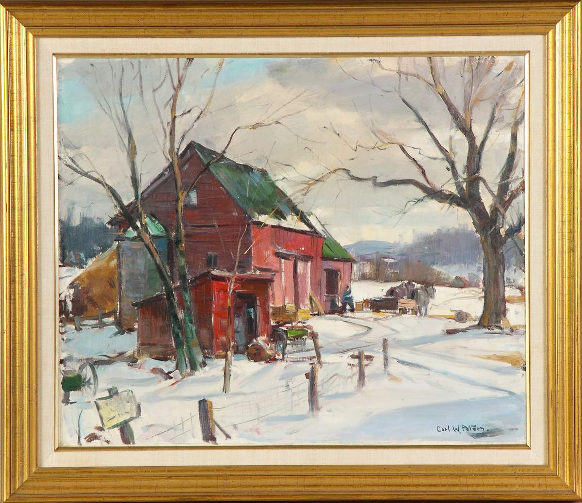 Carl William Peters (American, 1897-1980) "The Red Barn in Fairport ...