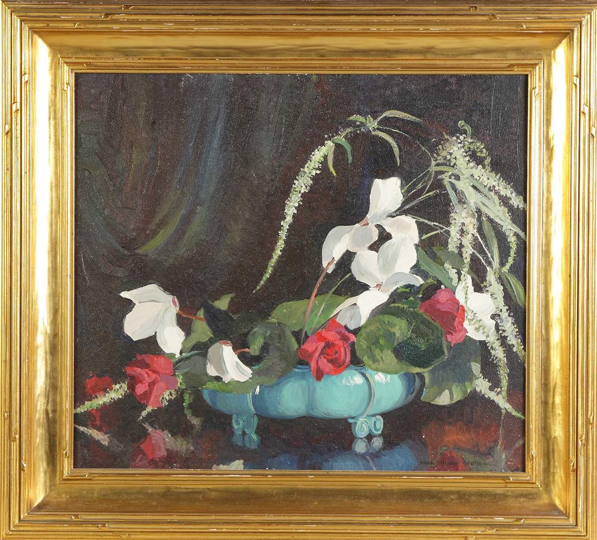 Nina Mason Booth (American, 1884-1957) Floral still life w/blue vase ...