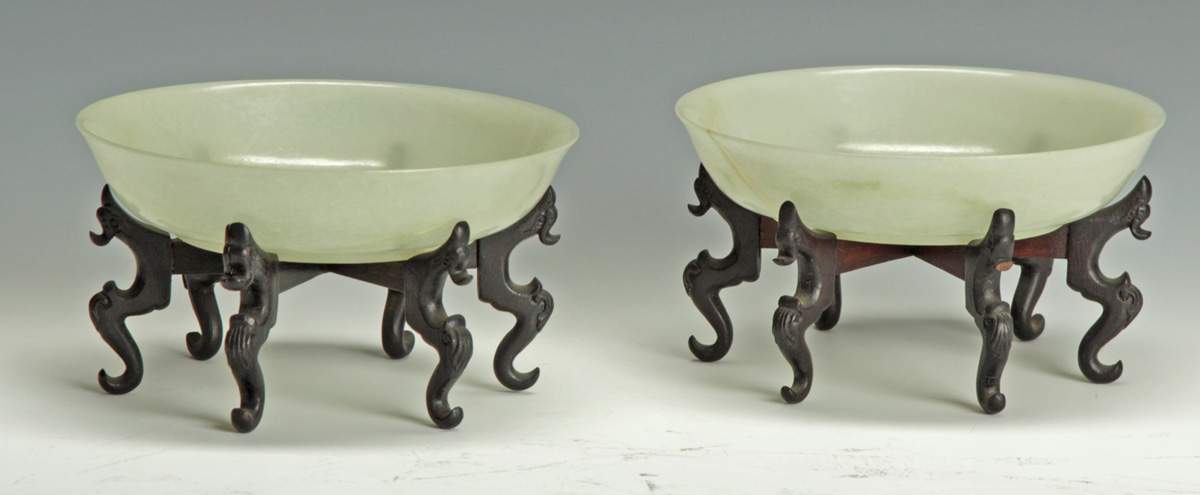 A Fine Pair of Chinese White Jade Shallow Bowls | Cottone Auctions