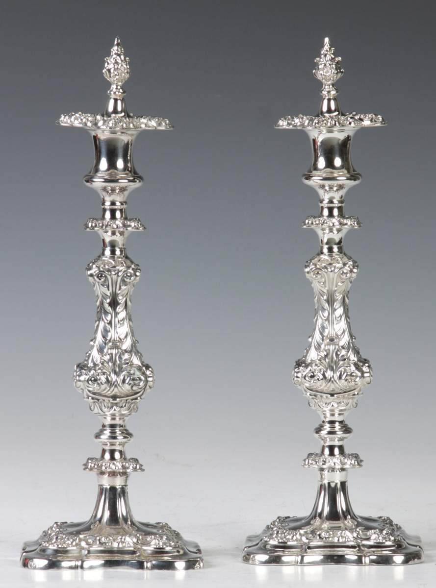 Pr. Silver Plate Rococo Style Candlesticks | Cottone Auctions
