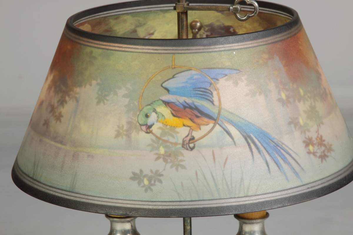 Pairpoint Reverse Painted Lamp with Parrot in Lake Scene | Cottone Auctions