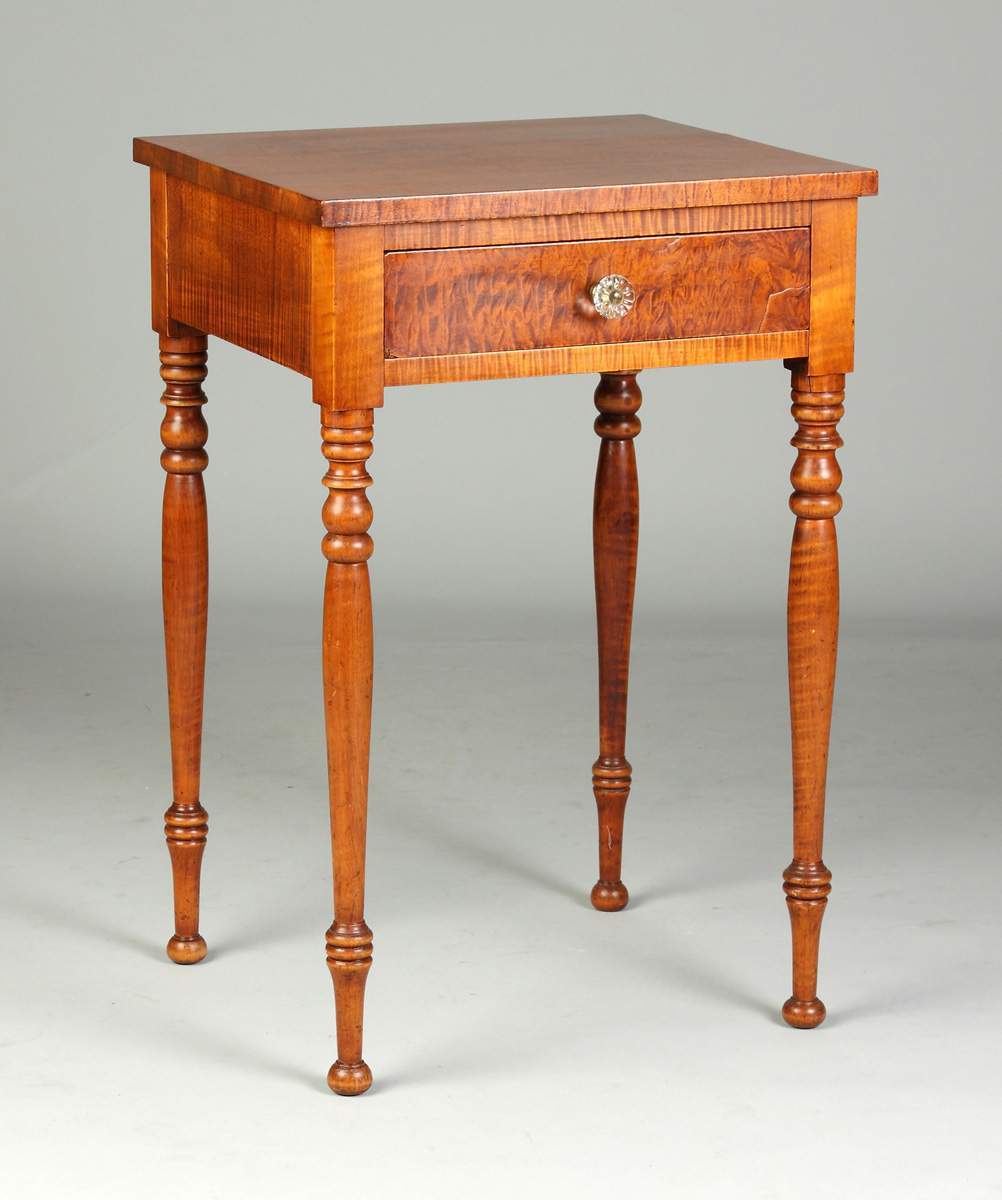 Sheraton 1-Drawer Curly Maple Stand | Cottone Auctions