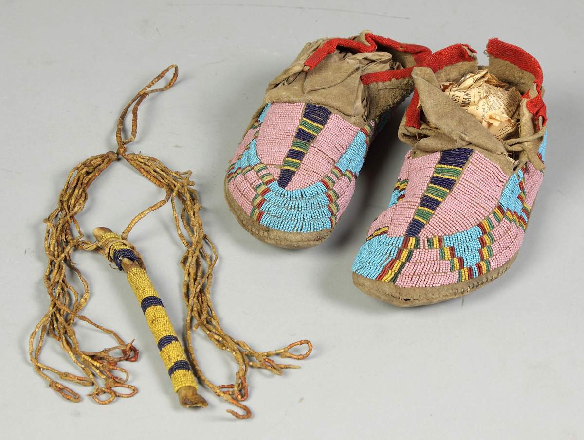 Native American Beaded Awl Case & Moccasins | Cottone Auctions