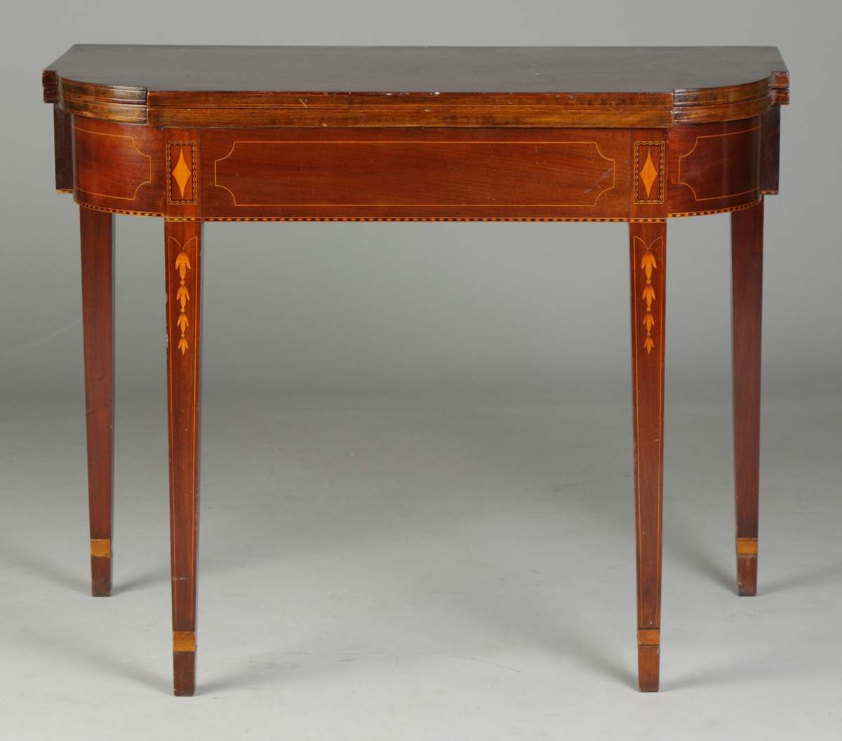 Hepplewhite Bell Flower Inlay, Mahogany Card Table | Cottone Auctions