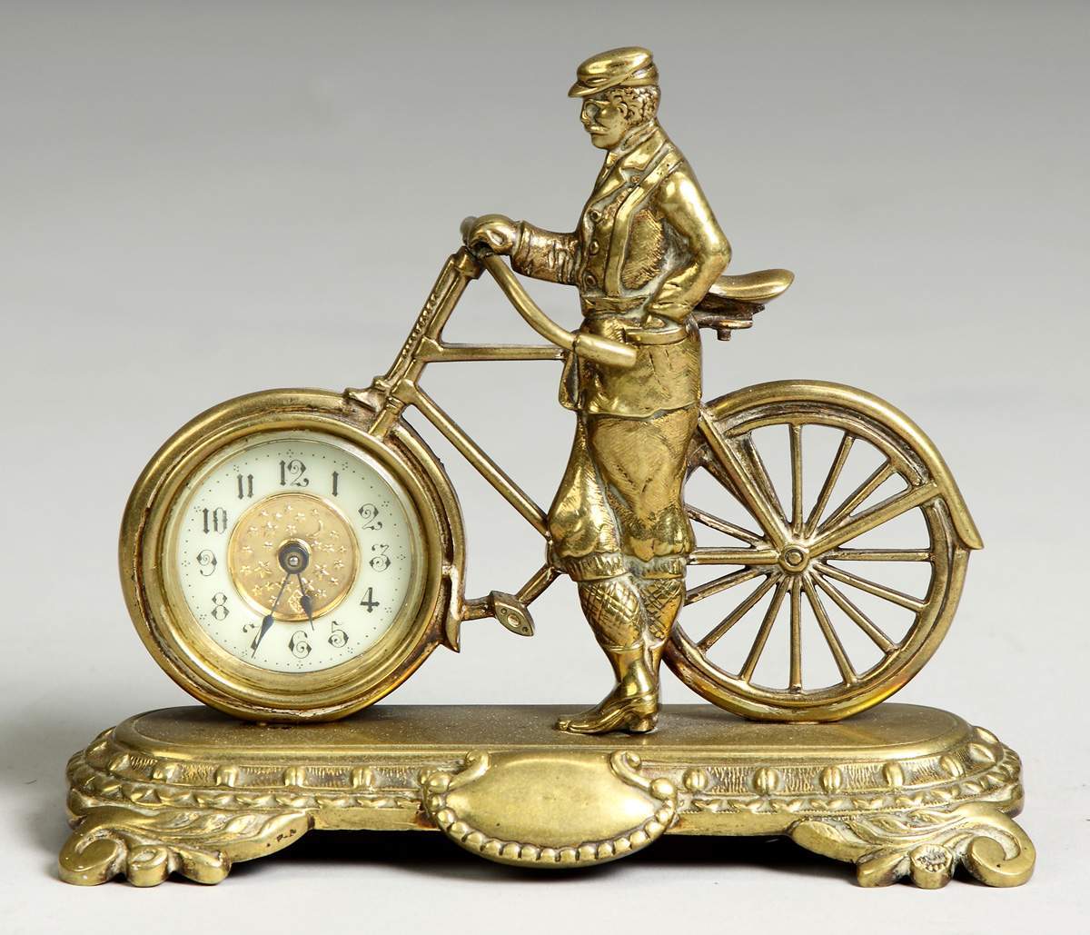 British United Clock Co. Cast Brass Bicycle Clock | Cottone Auctions