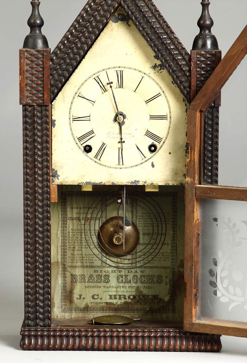 J. C. Brown, Forestville, CT, Ripple Front Steeple Shelf Clock ...