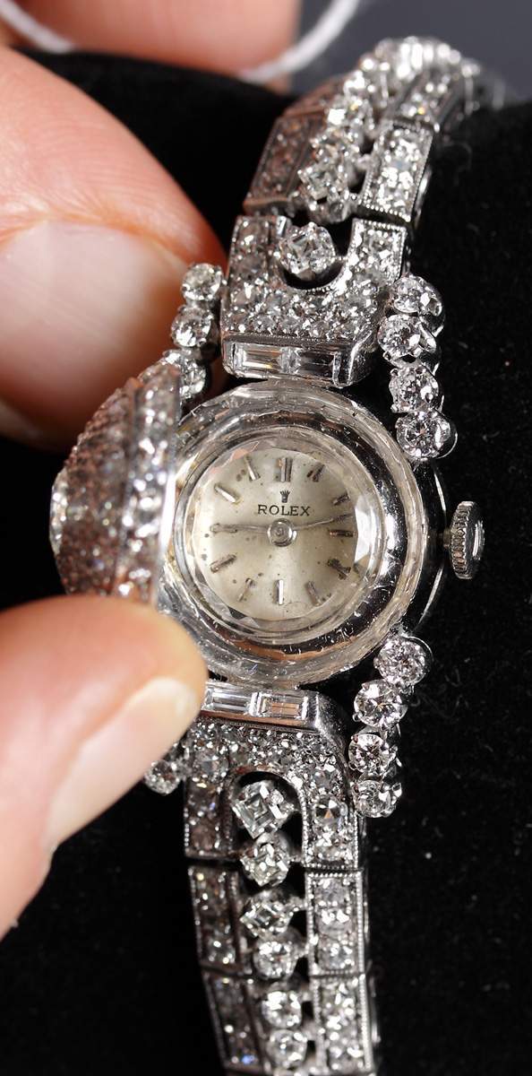 Rolex Platinum & Diamond Covered Wrist Watch | Cottone Auctions