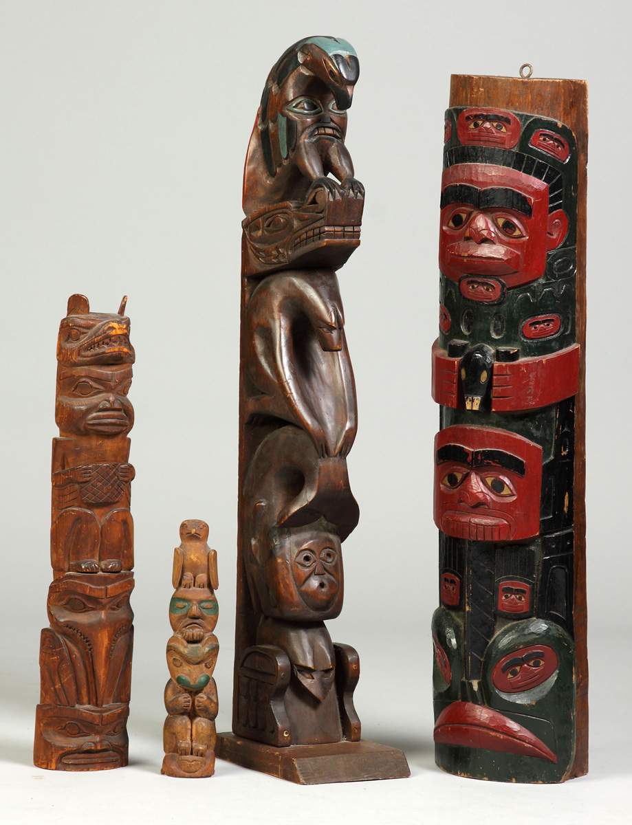Northwest Coast Carved Model Totem Poles | Cottone Auctions